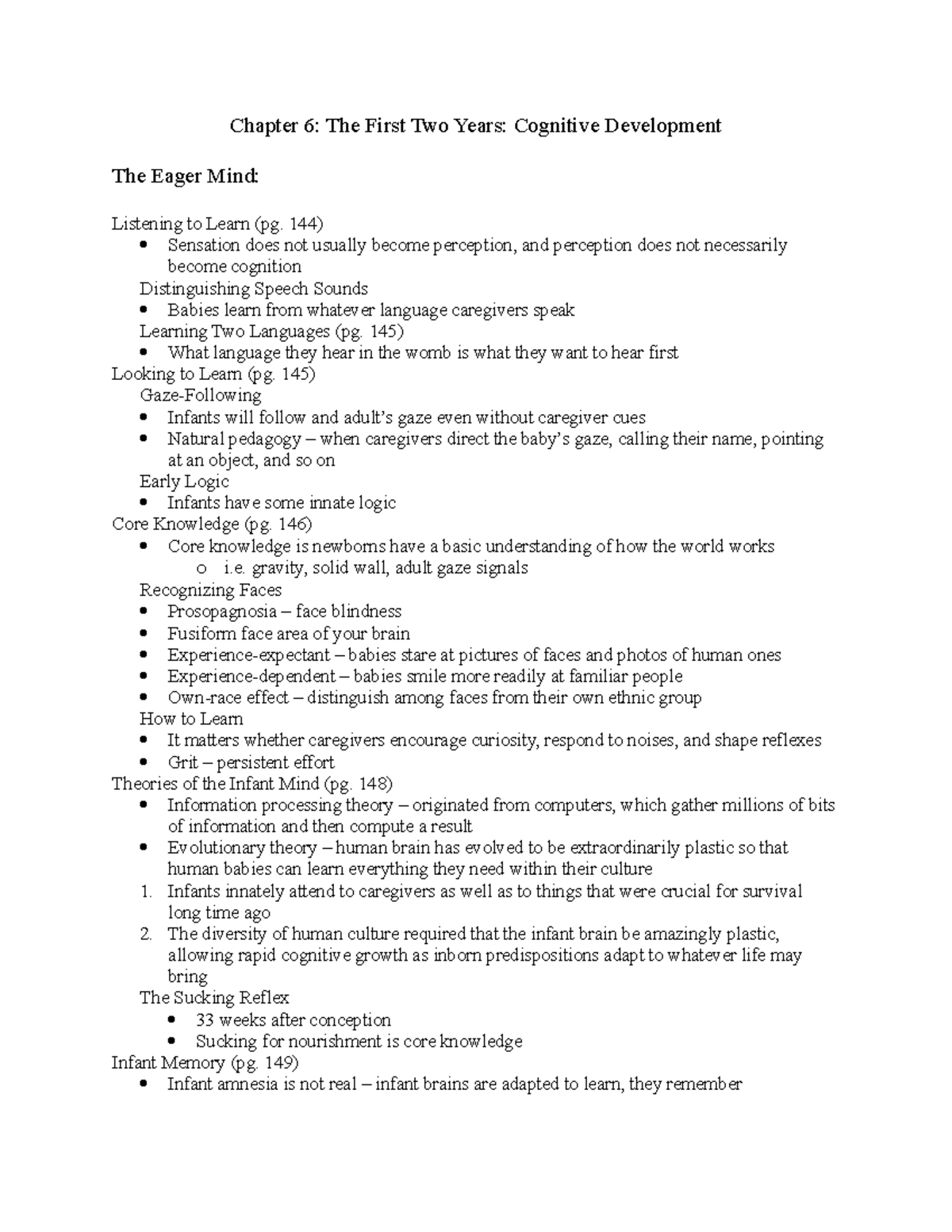 Chapter 6 Notes - Chapter 6: The First Two Years: Cognitive Development ...