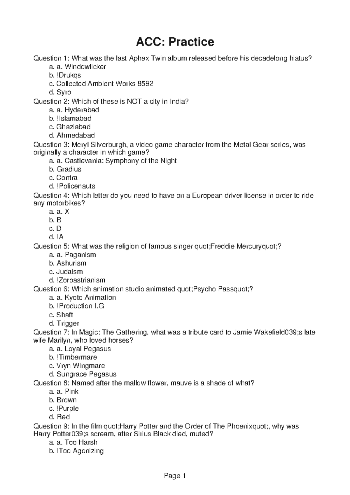ACC257 Answer Key 2 - ACC: Practice Question 1: What was the last Aphex Twin album released ...
