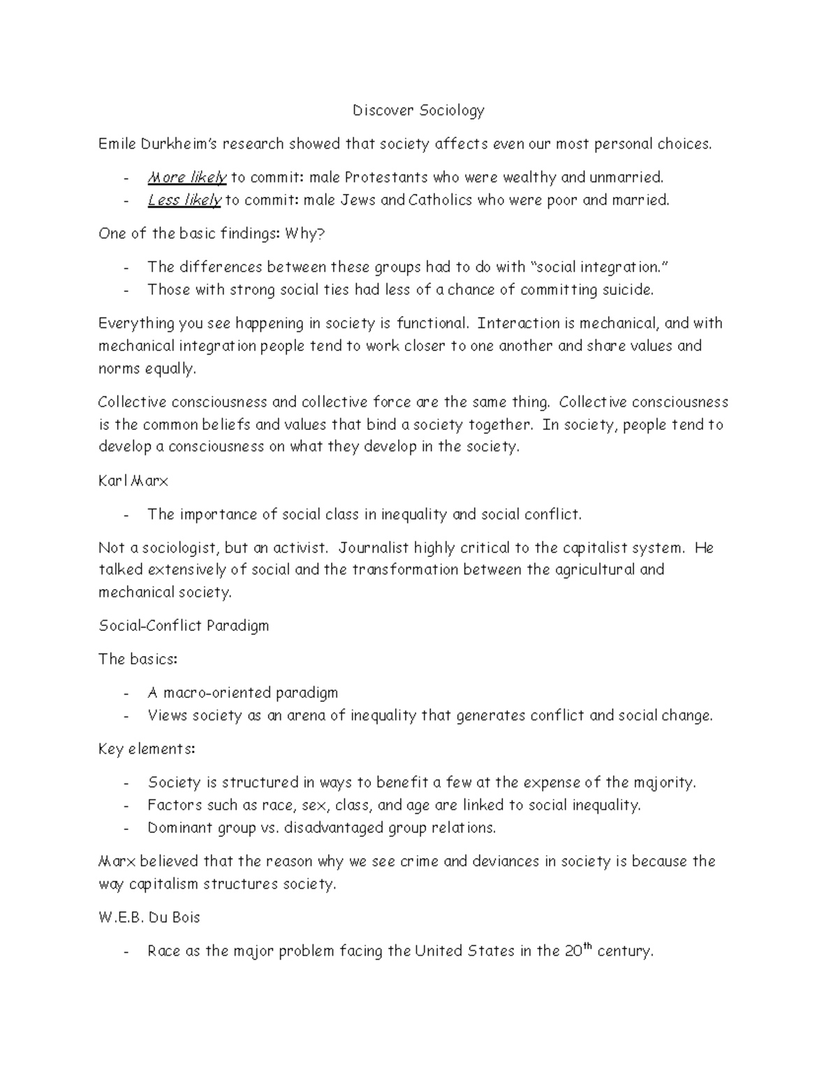 Sociology 1301 - Lecture notes 1 - Discover Sociology Emile Durkheim’s ...