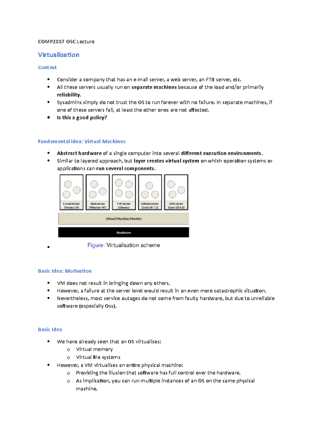 Lecture 25 - Virtualisation - COMP2007 OSC Lecture Virtualisation Context Consider a company ...