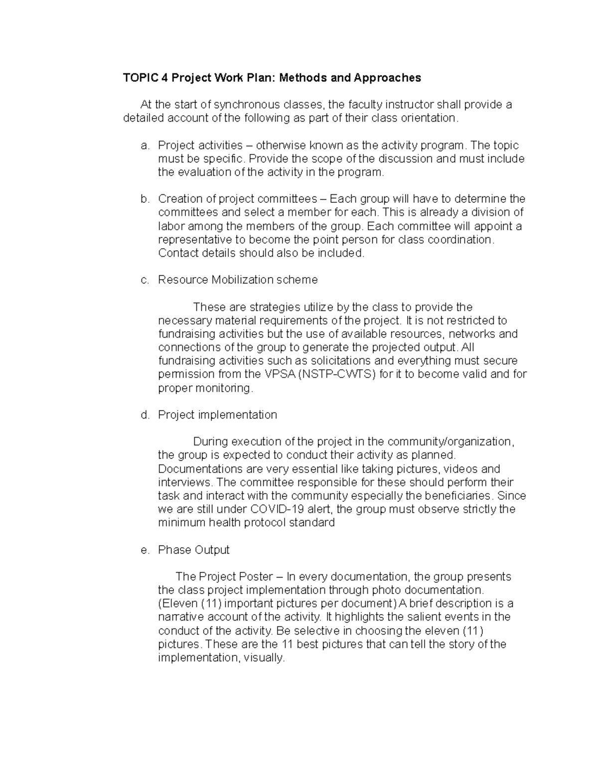 Topic 4 Project Work Plan - TOPIC 4 Project Work Plan: Methods and ...