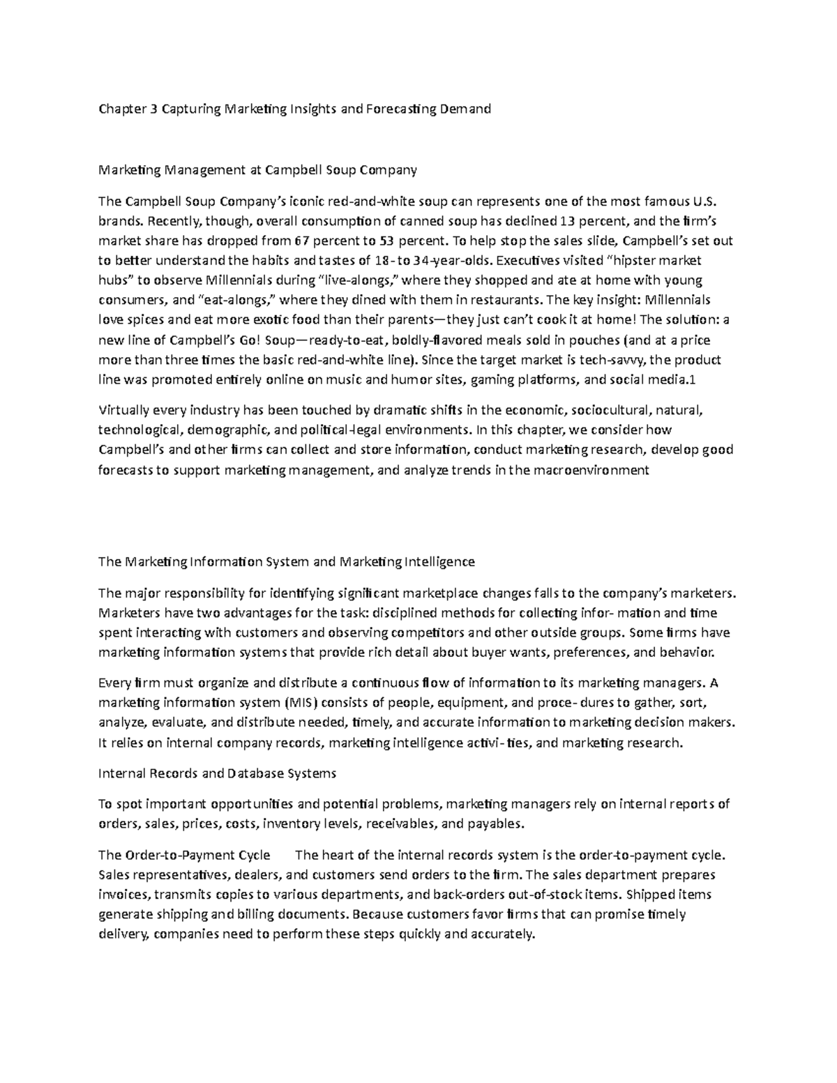 Ch 3 notes week 2 mba 650 - Chapter 3 Capturing Marketing Insights and ...