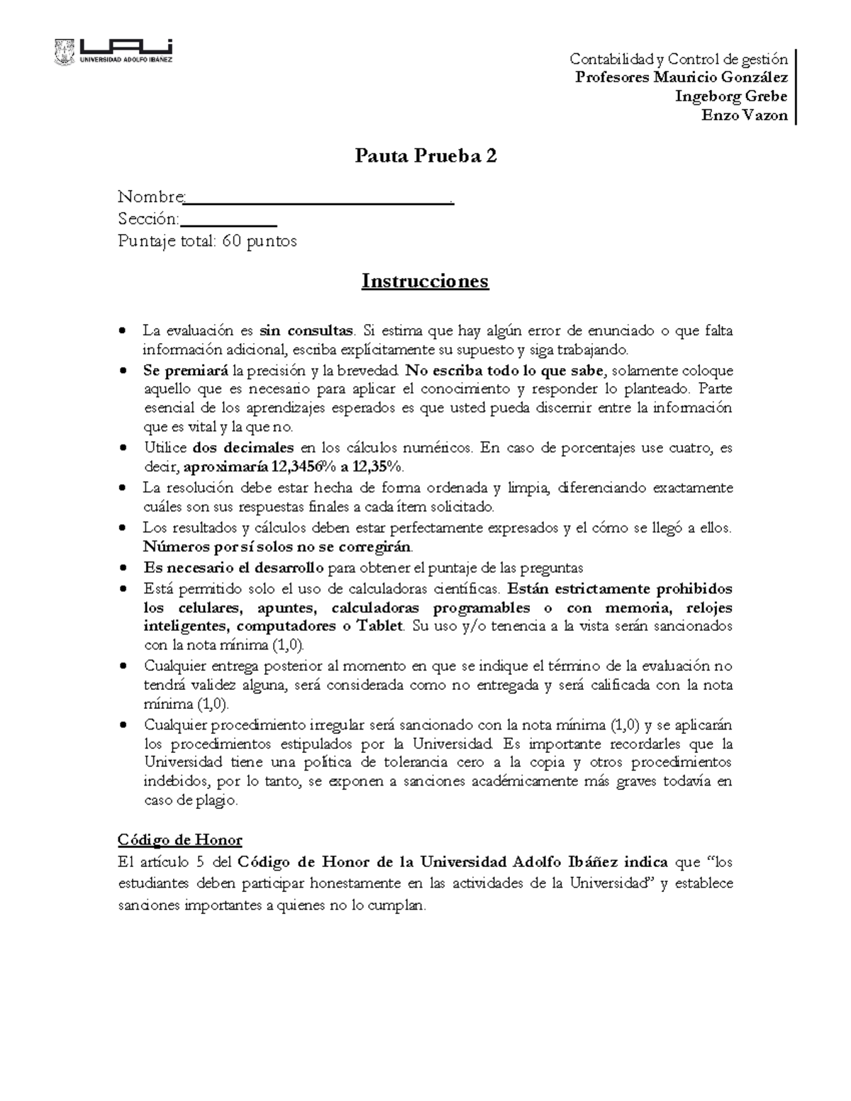 Pauta Prueba 2 - 2 - Profesores Mauricio Gonz·lez Ingeborg Grebe Enzo Vazon Pauta Prueba 2 ...