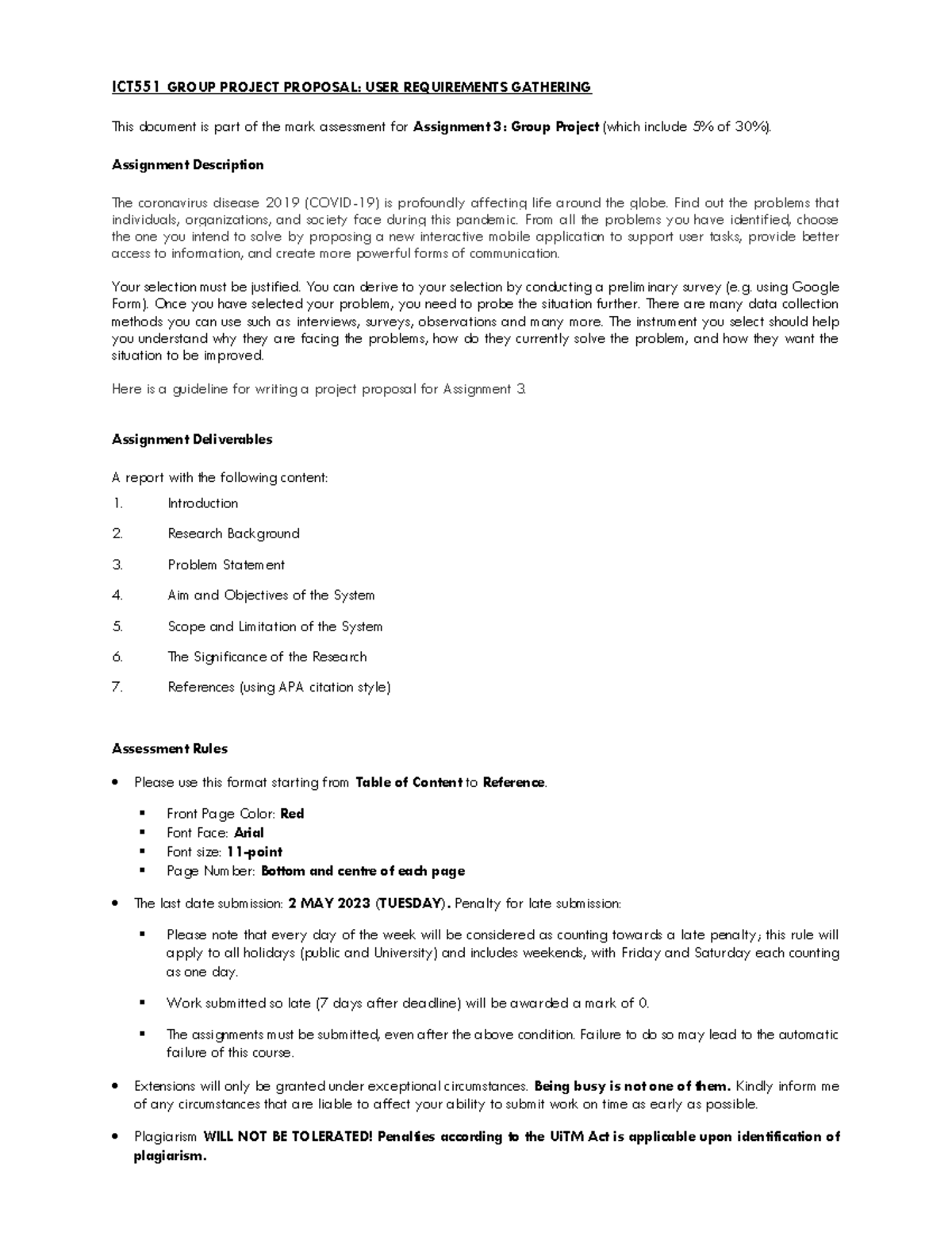 Guidelines of Project Proposal 2023 - ICT551 GROUP PROJECT PROPOSAL ...