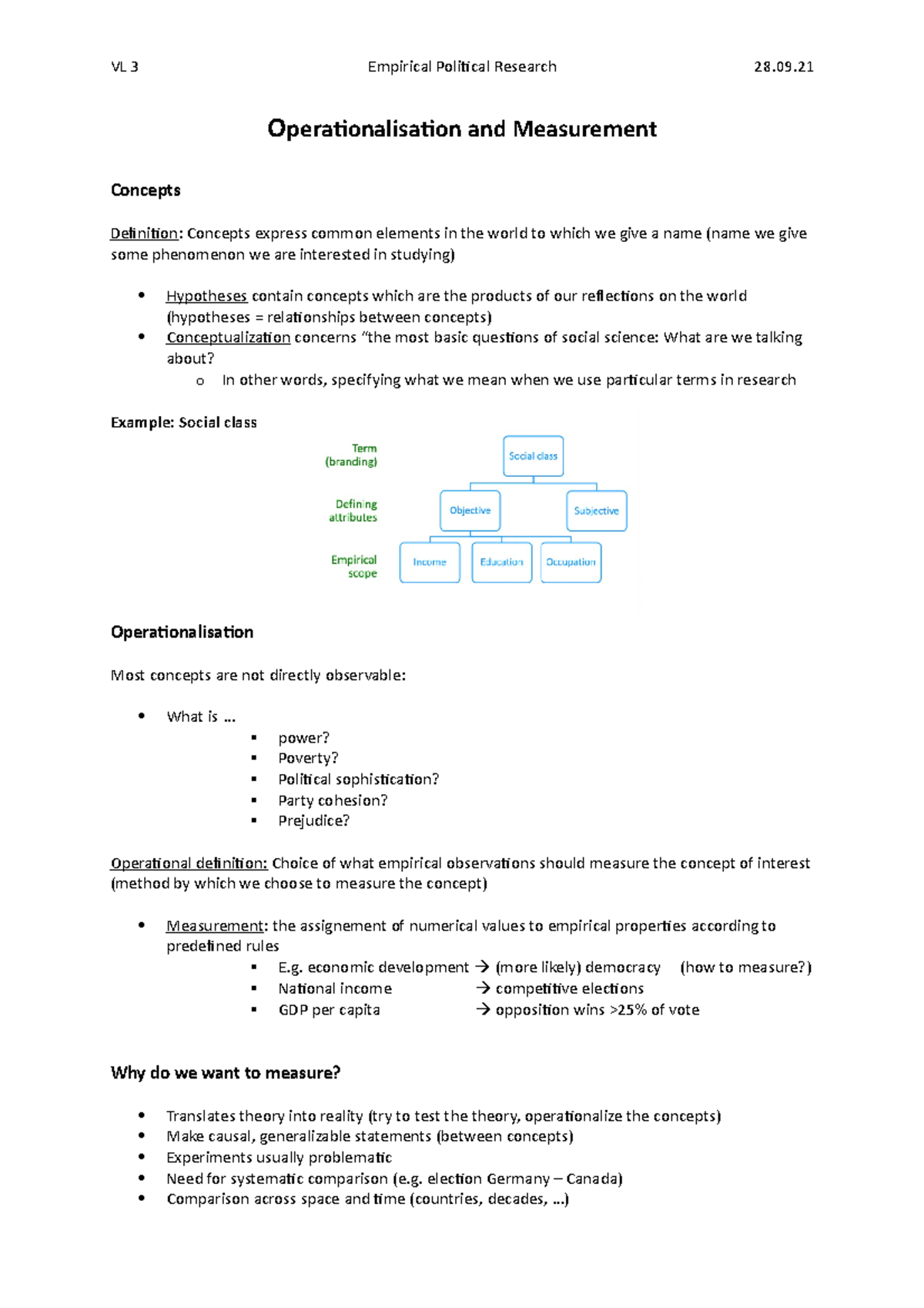 VL 3 Operationalisation and Measurement - Operationalisation and ...