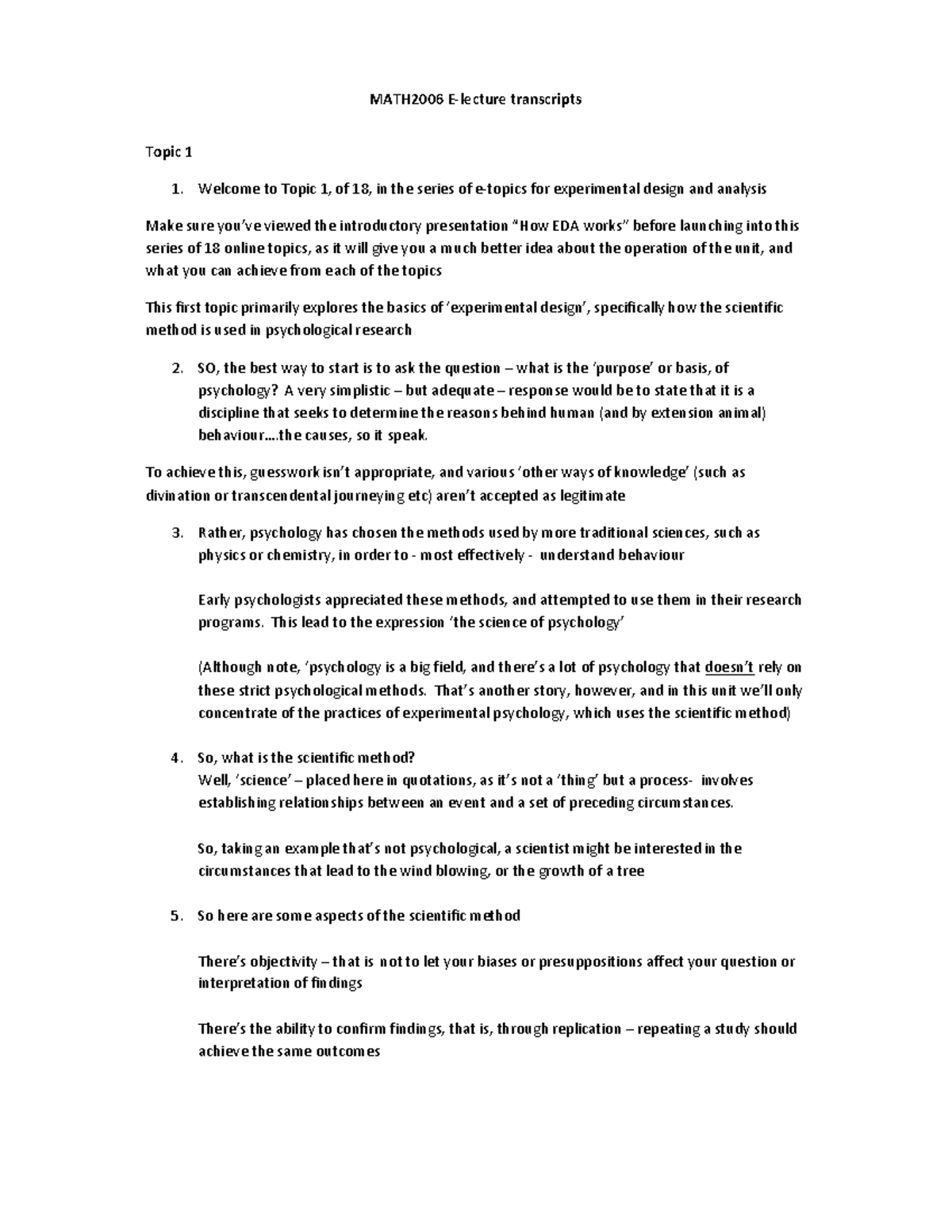 Week 1 EDAA - transcript notes for week one lecture one on the ...