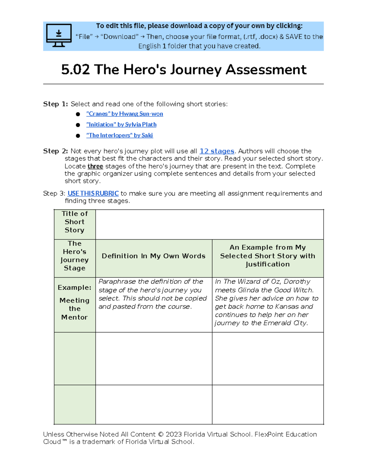 5.02 The Hero's Journey Assessment - 5 The Hero's Journey Assessment ...