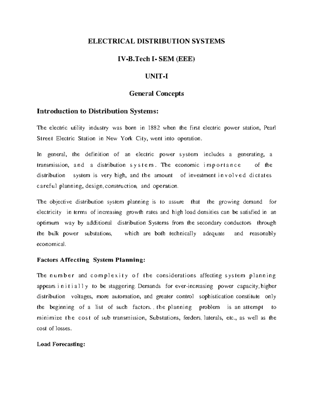 4 EEE - eds unit 1 - eds material - ELECTRICAL DISTRIBUTION SYSTEMS IV ...