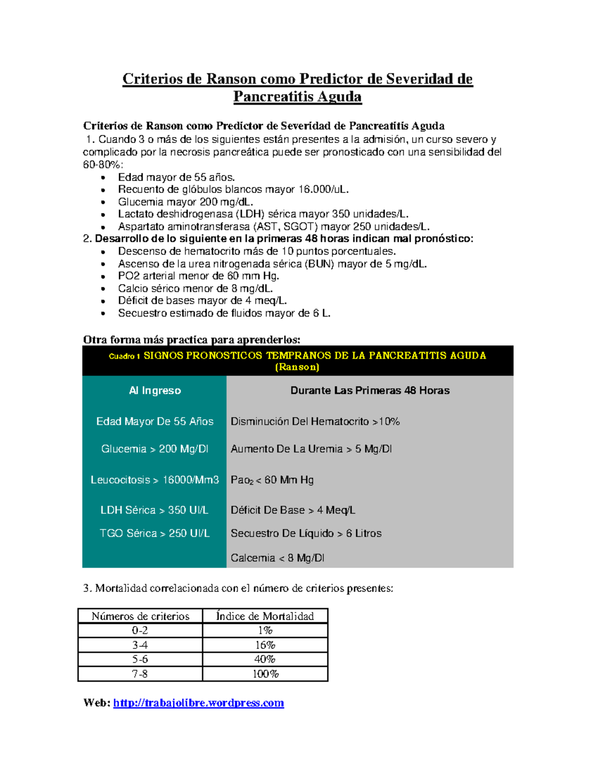 Criterios de Rason Pancreatitis Aguda - Criterios de Ranson como ...