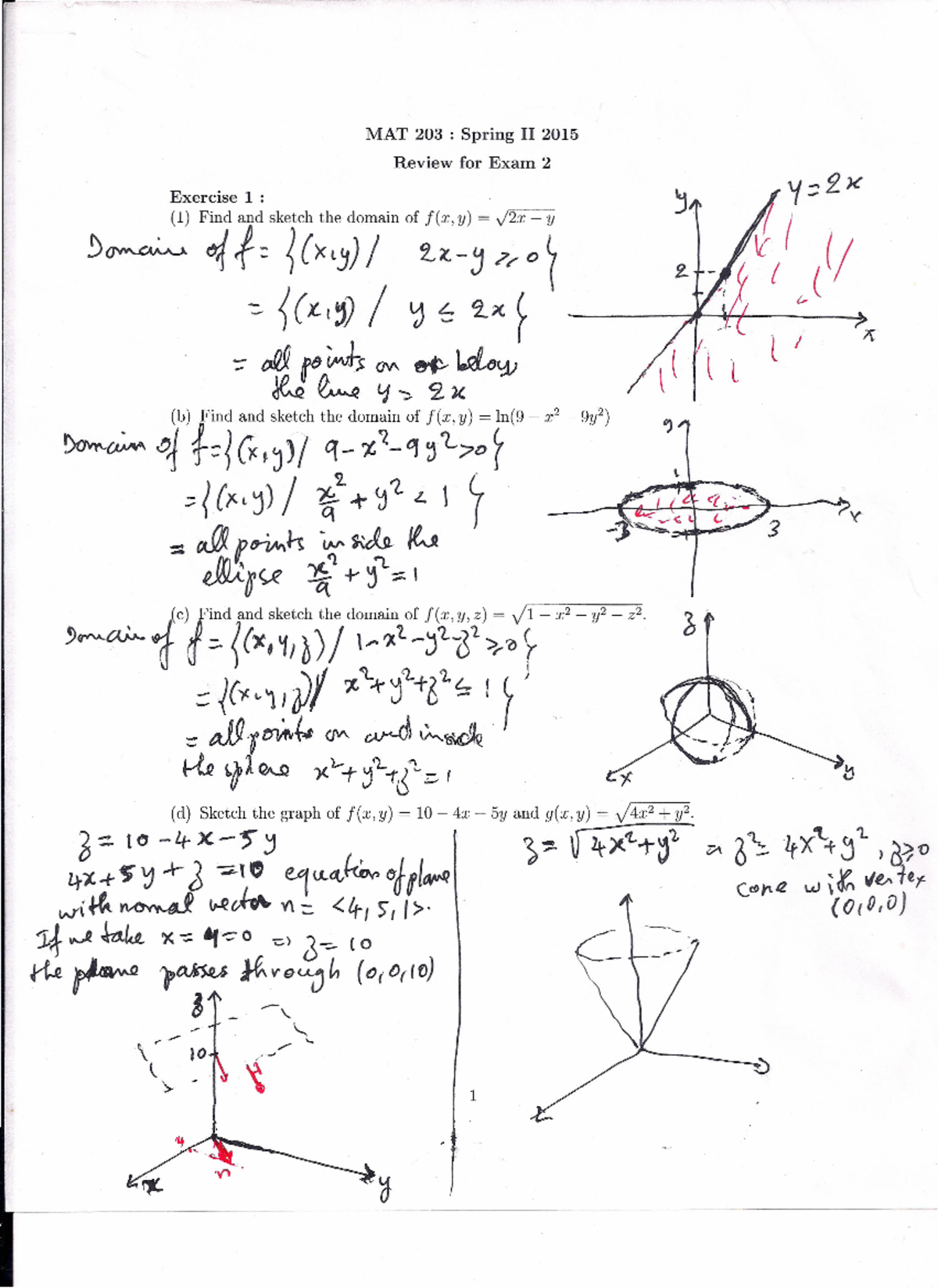 MAT203 Solution Review 2 (1-7) - M A T 203 : Spring II 2015 R eview ...