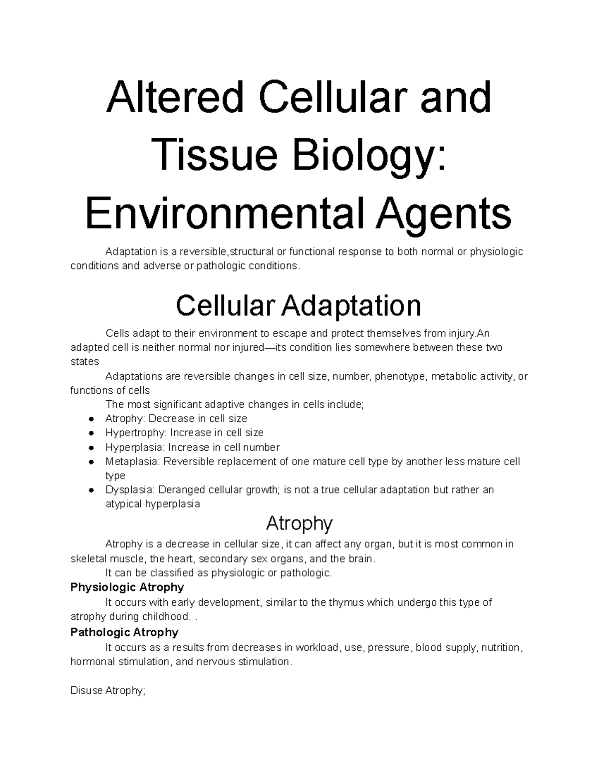 Ch 2: Altered Cellular and Tissue Biology; Environmental Agents ...