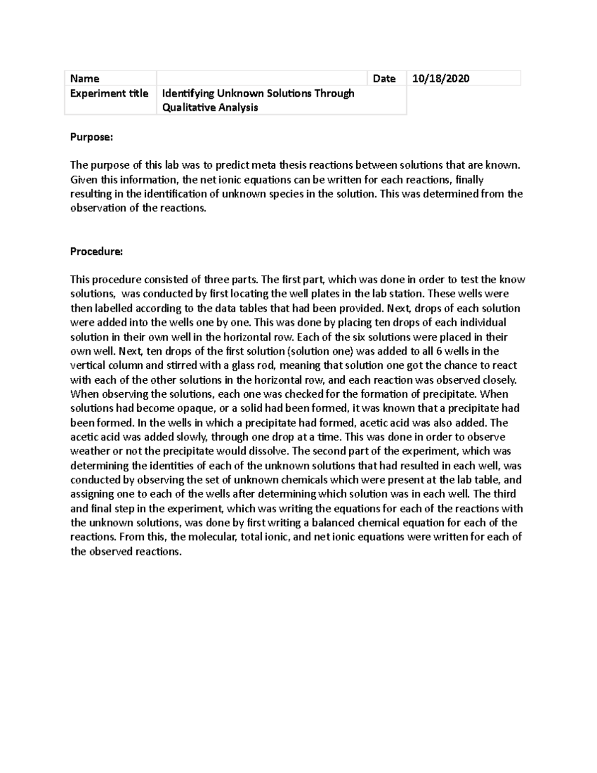 Notebook virtual lab 3 - purpose, procedure, results and calculations ...