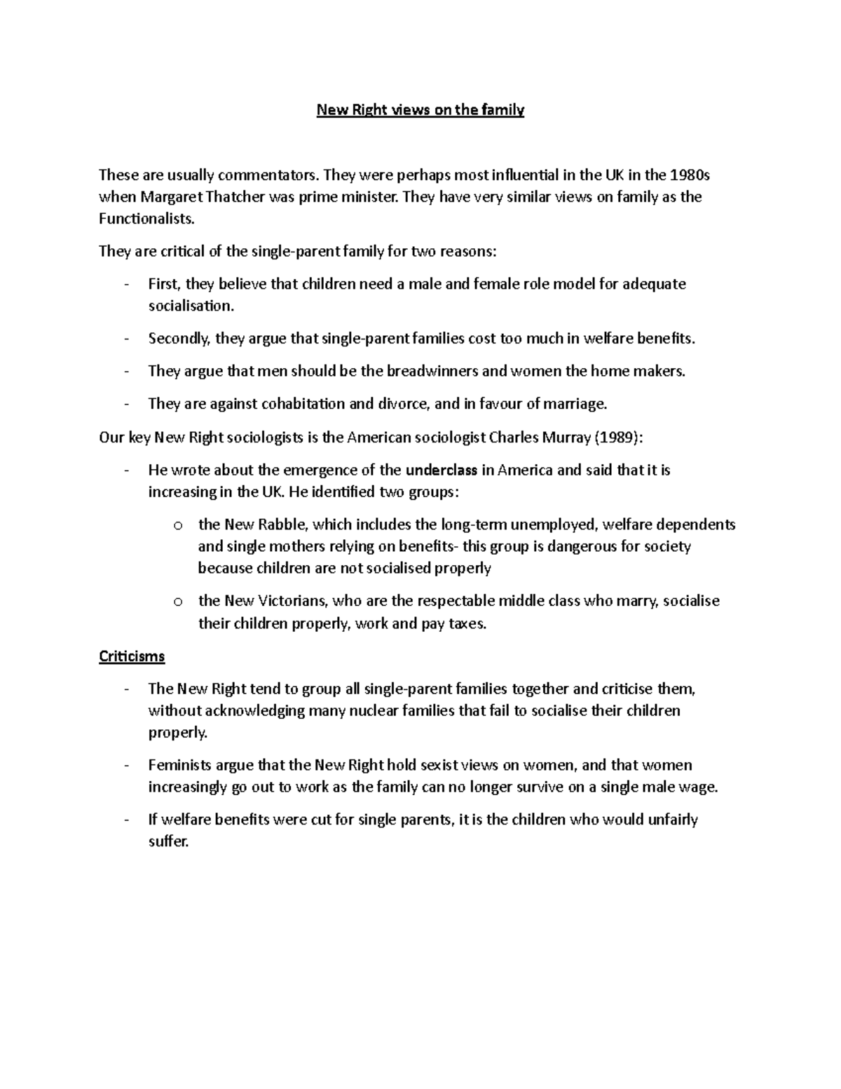 New right views on the family - New Right views on the family These are ...