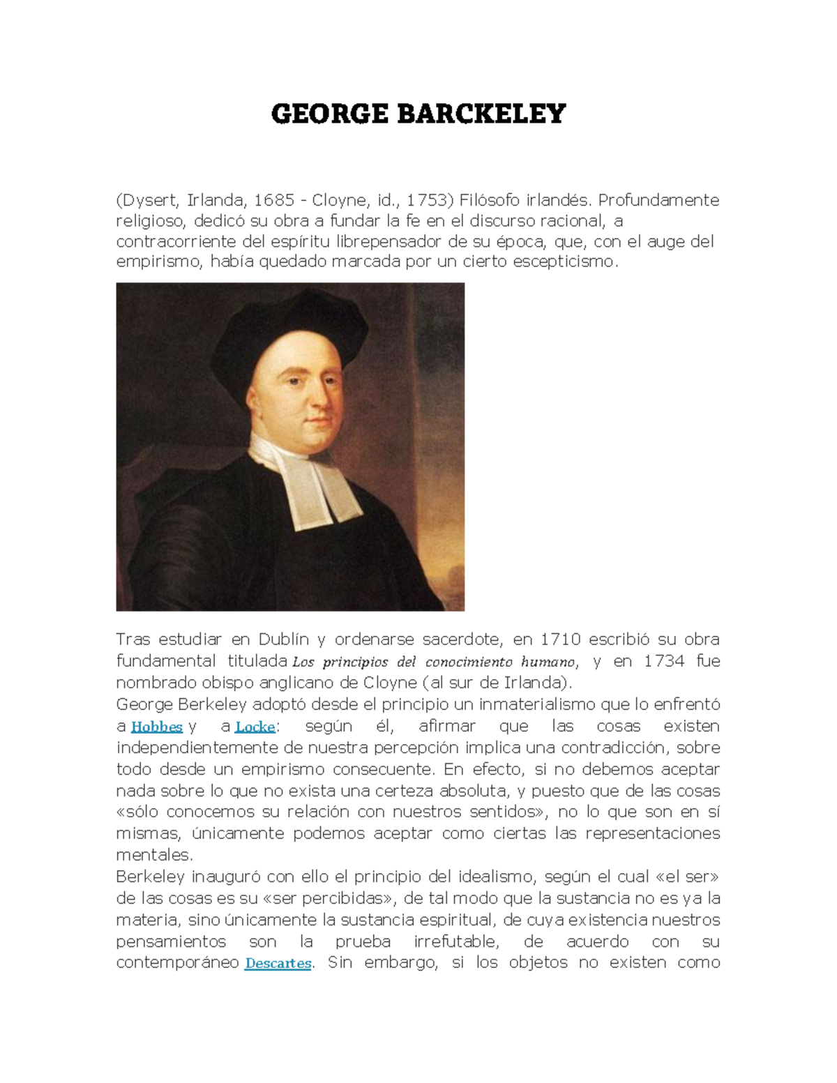 Biografia de George Berkeley - GEORGE BARCKELEY (Dysert, Irlanda, 1685 ...