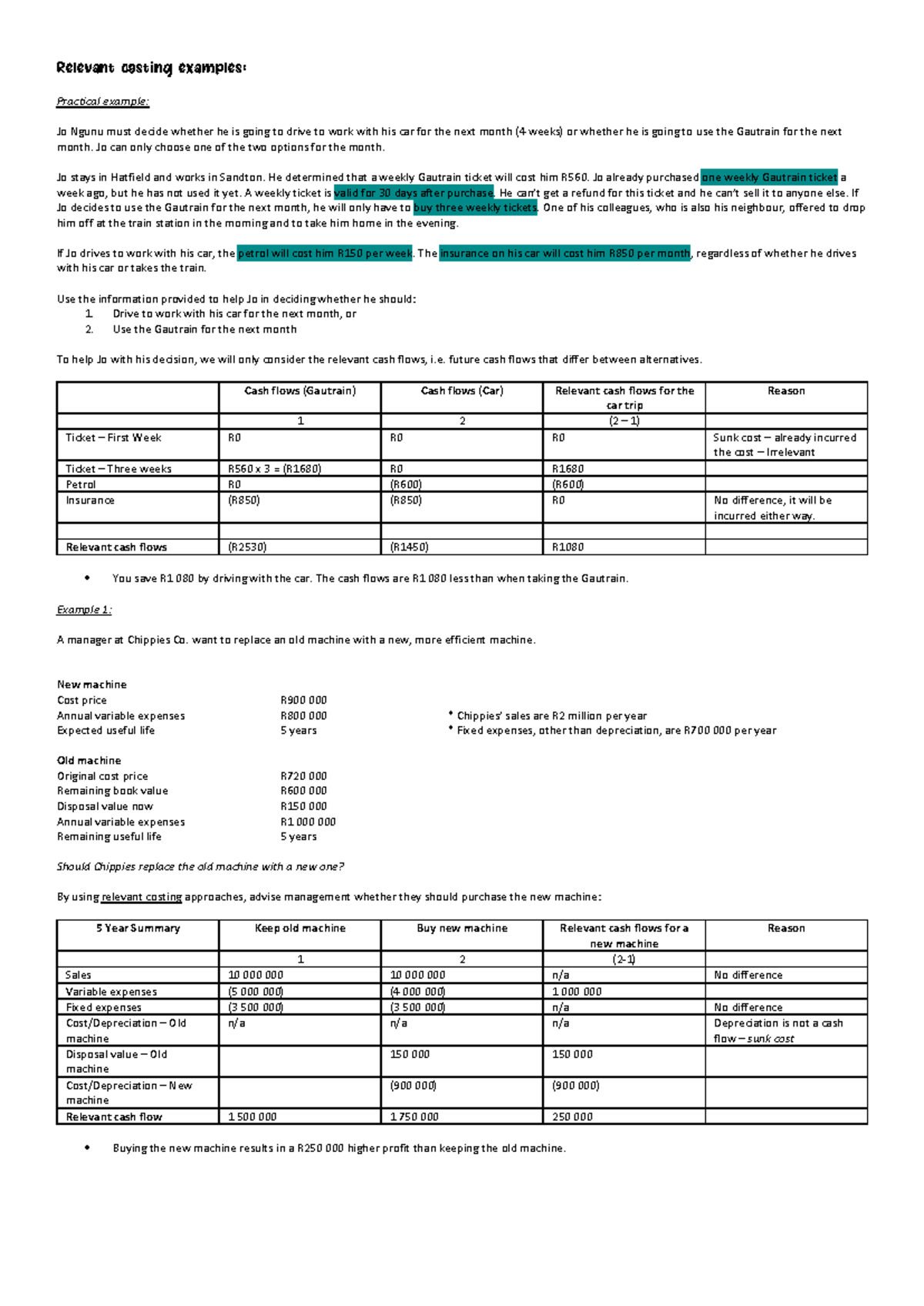 Relevant costing examples - Relevant costing examples: Practical ...