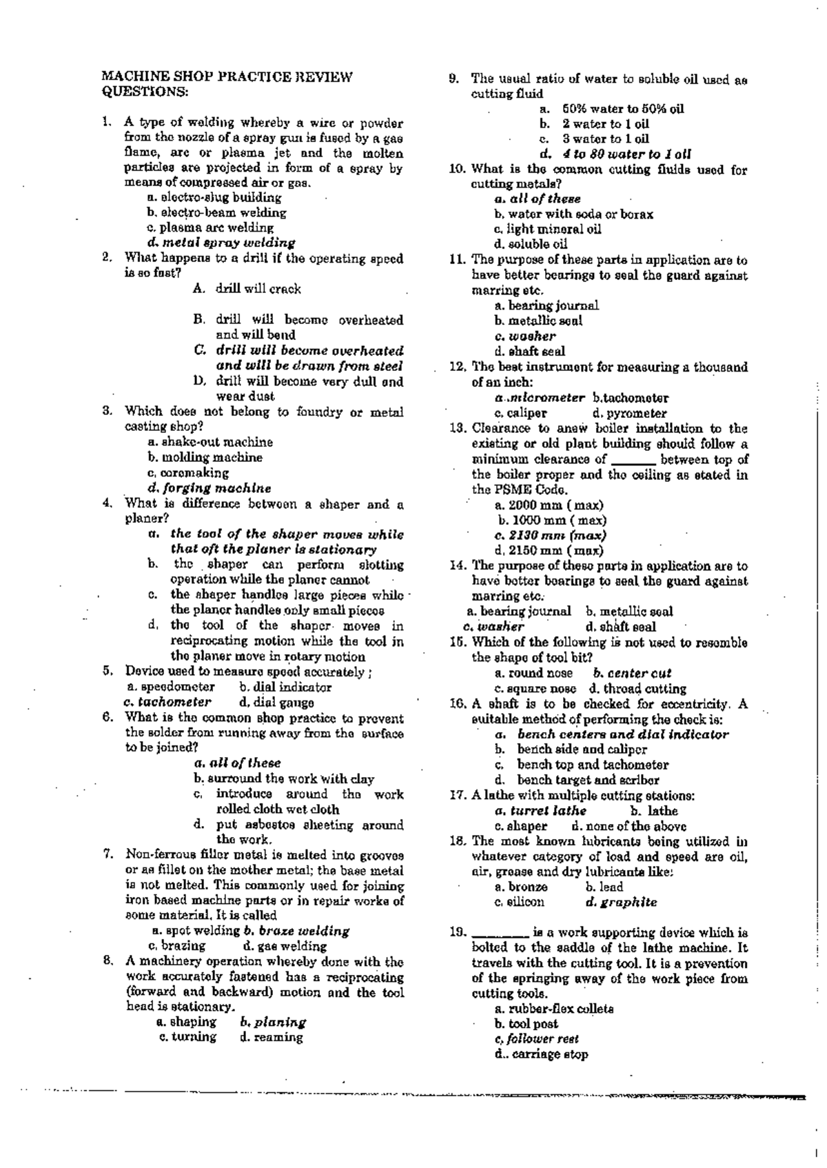 Machine Shop for Mechanical Engineering Student - Studocu