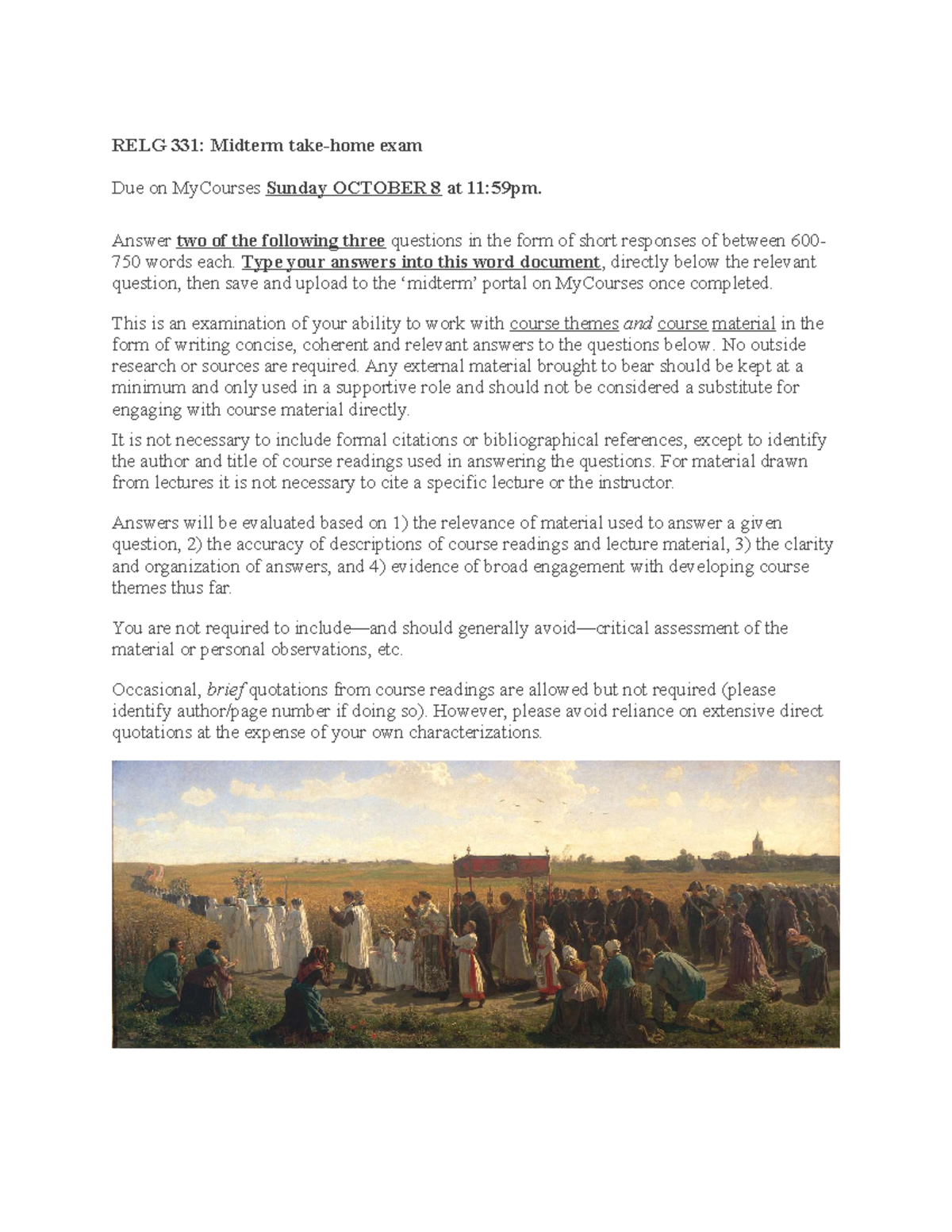 RELG 331 first midterm 2023 - RELG 331: Midterm take-home exam Due on ...