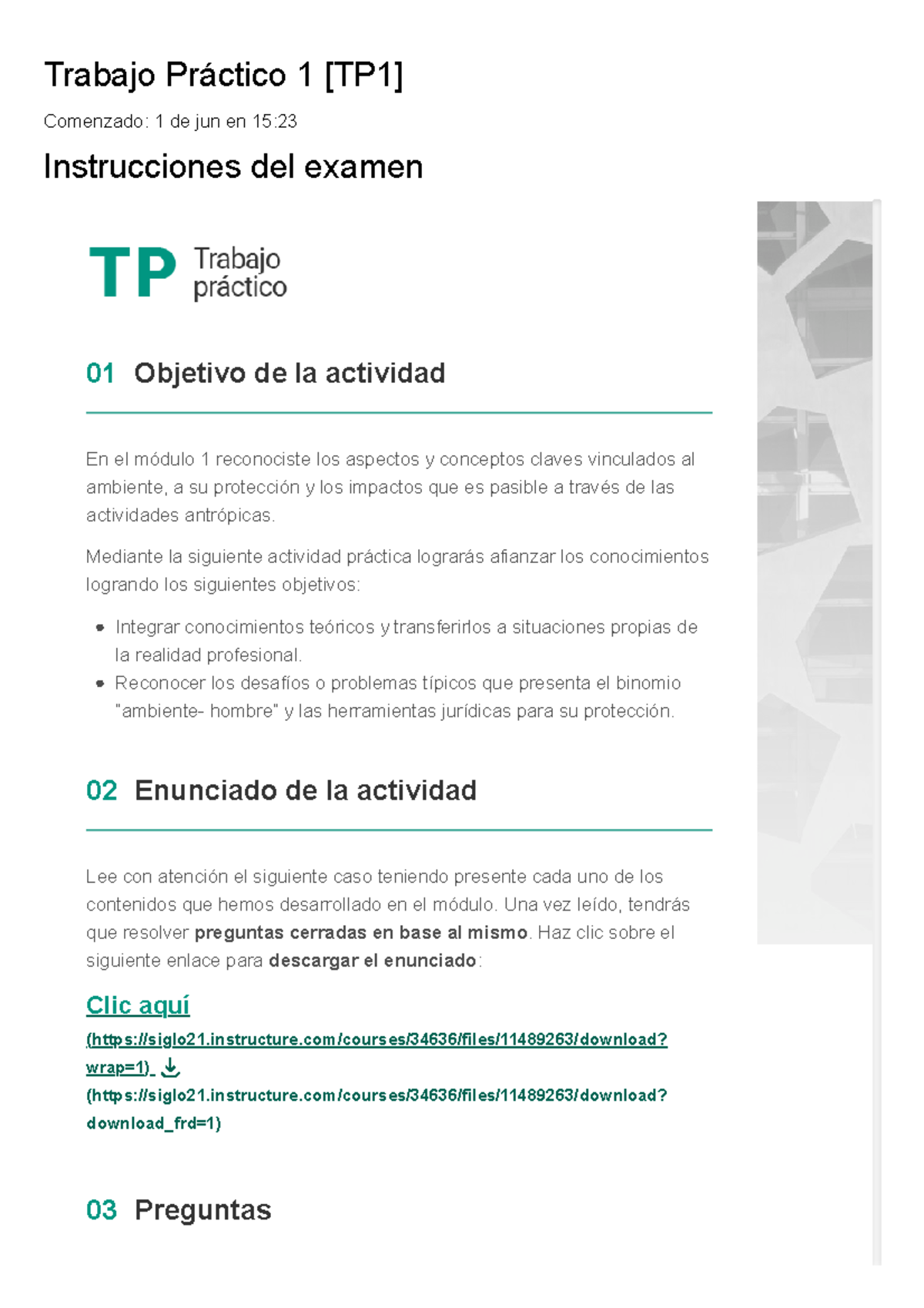 Examen Trabajo Práctico 1 [TP1]-v2 - Trabajo Práctico 1 [TP1] Comenzado: 1 de jun en 15: - Studocu