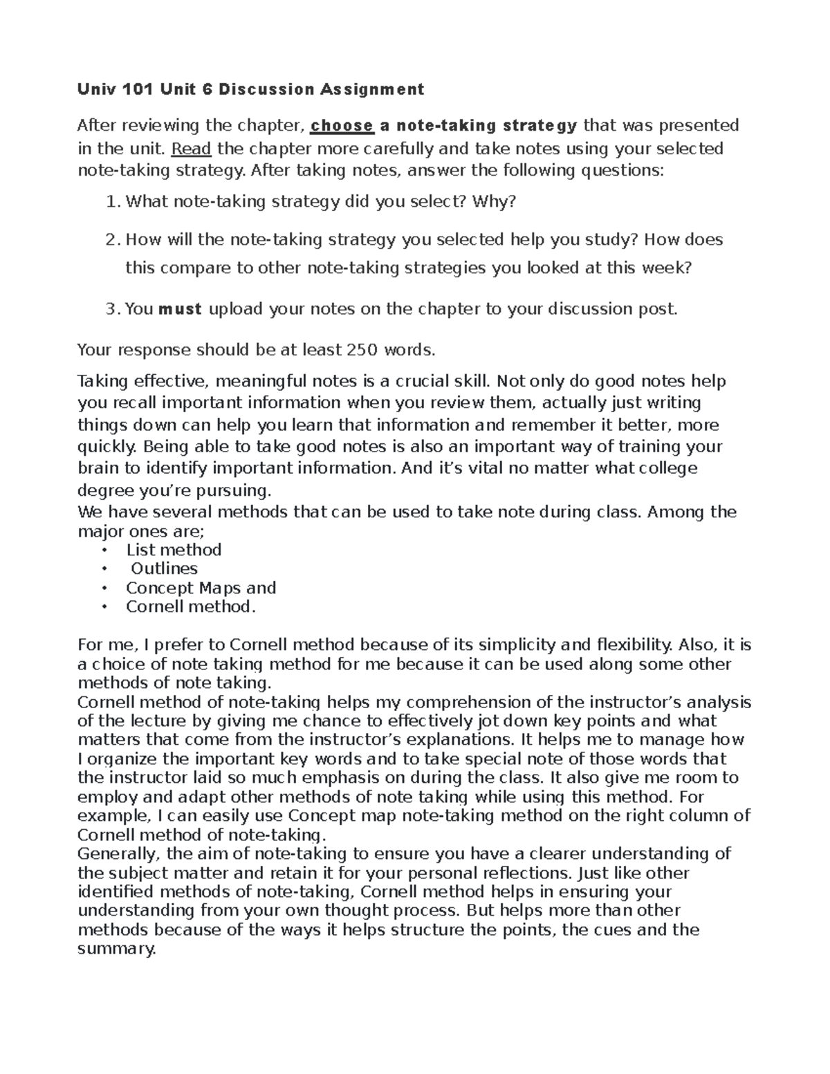 Univ 101 Unit 6 Discussion Assignment - Univ 101 Unit 6 Discussion ...