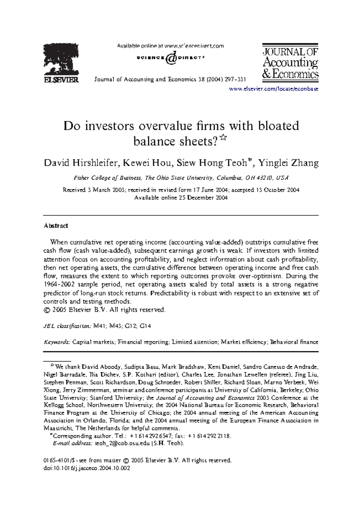 O1.Do investors overvalue firms with bloated balanced sheets - Journal ...