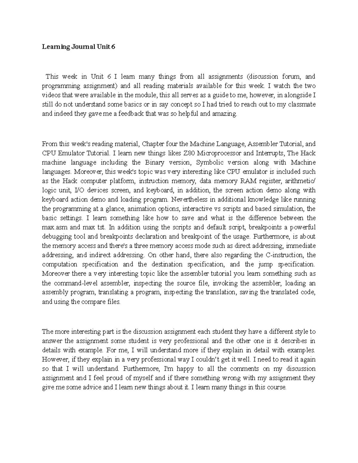 Learning Journal Unit 6 1 - I watch the two videos that were available ...