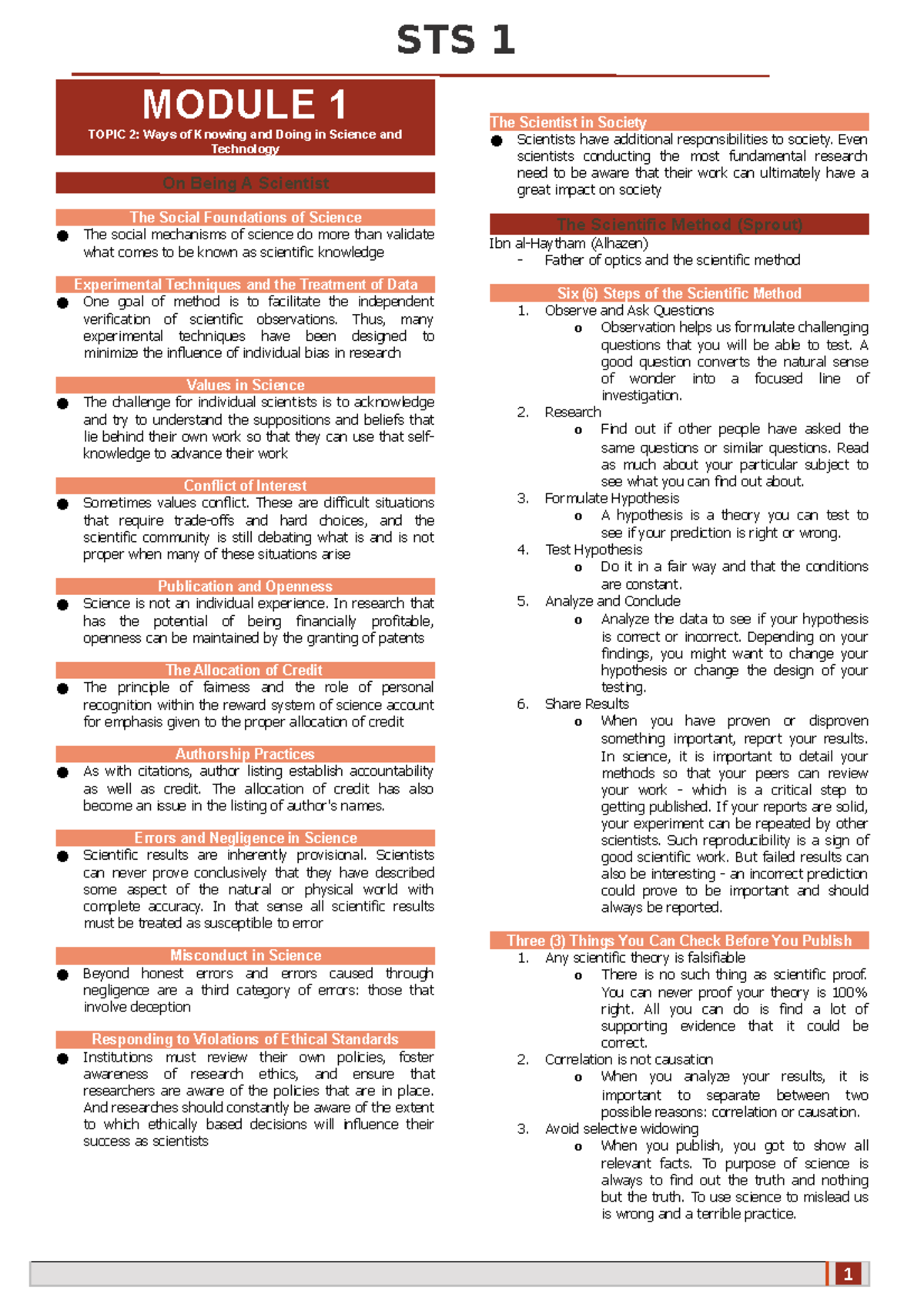 STS 1 Notes M1 Topic 2 - STS 1 MODULE 1 TOPIC 2: Ways of Knowing and ...