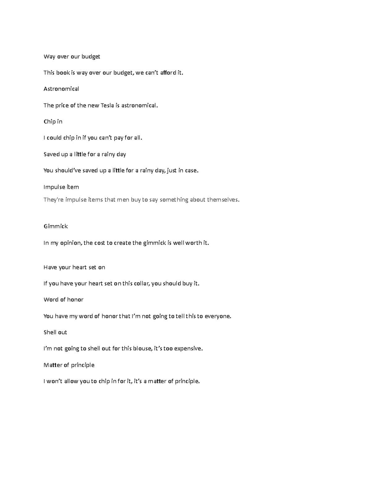 Vocabulary assignment - Way over our budget This book is way over our ...