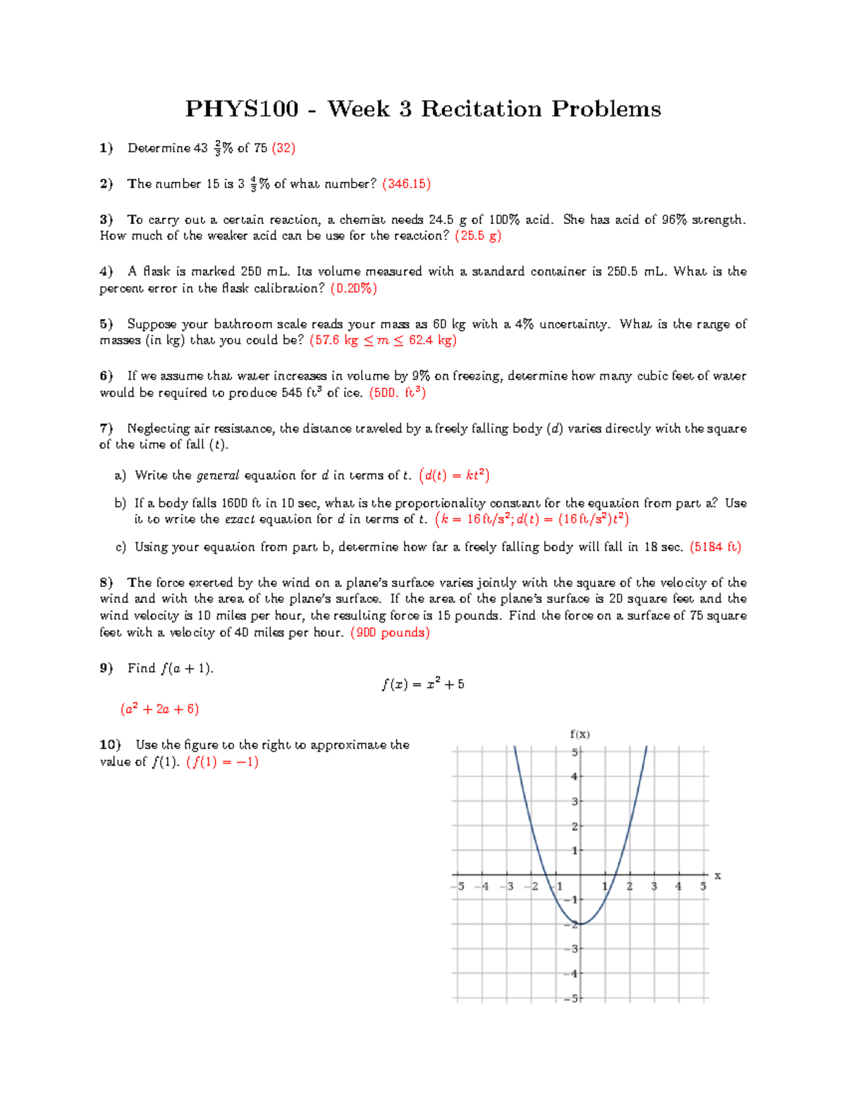 PHYS 100 Recitation Week 3 - PHYS100 - Week 3 Recitation Problems ...