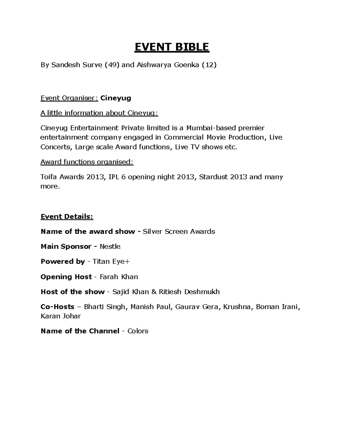 Event Bible fiction group study material - PGDM IT Management - Studocu