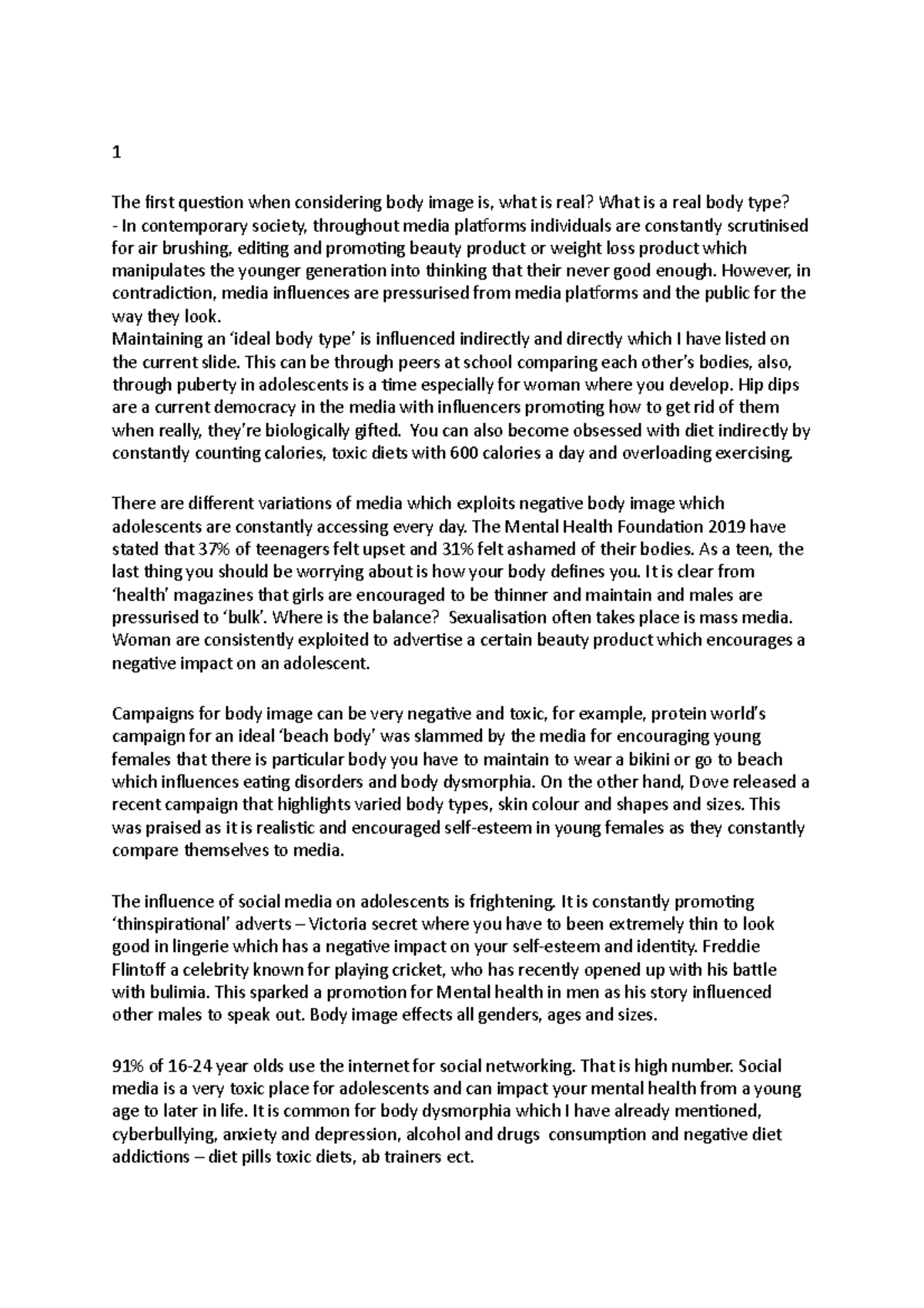 BODY Image - 1 The first question when considering body image is, what ...