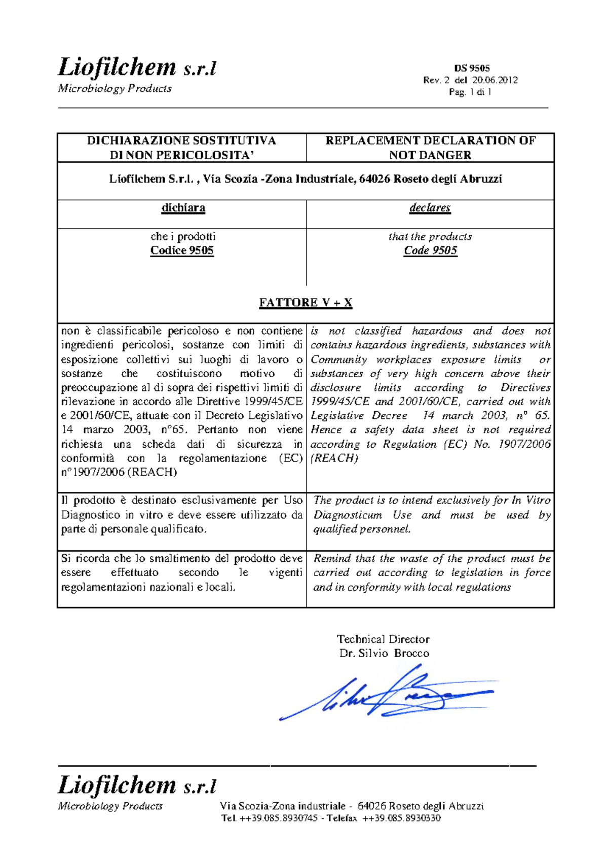 9505 DS - N/A - ____________________________________ Liofilchem s.r ...