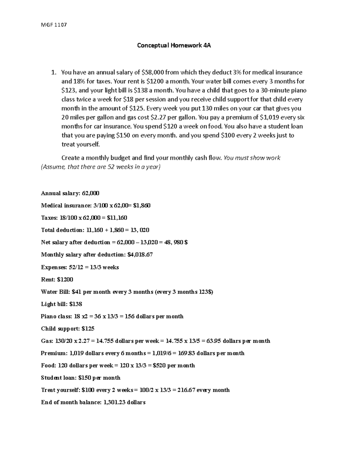 Conceptual HW 4A - MGF 1107 Conceptual Homework 4A 1. You have an ...