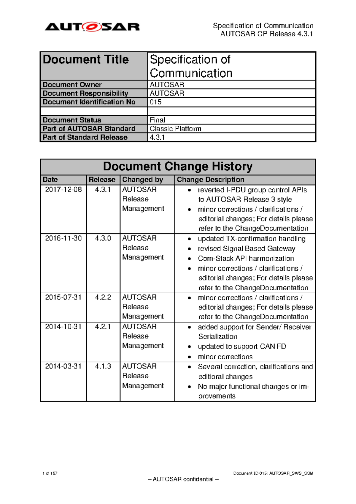 Autosar SWS COM - notes manual - AUTOSAR CP Release 4. 1 of 187 ...