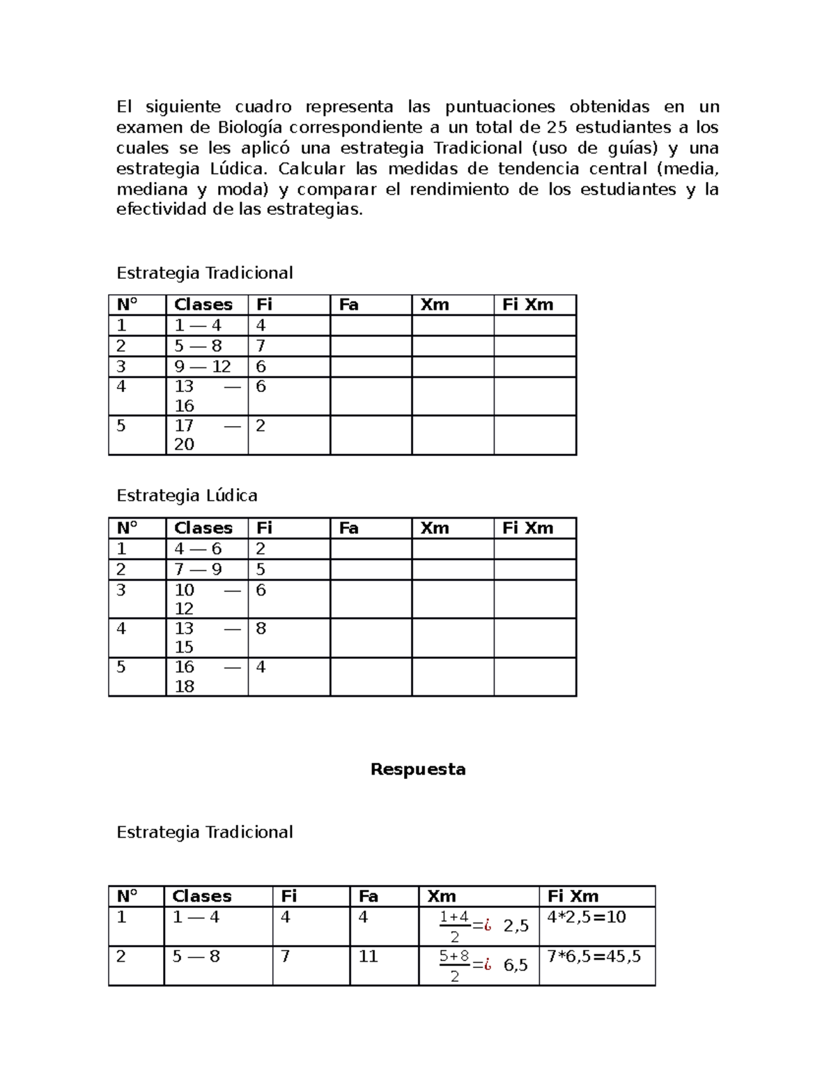 Ejercicios mtc - El siguiente cuadro representa las puntuaciones obtenidas en un examen de ...