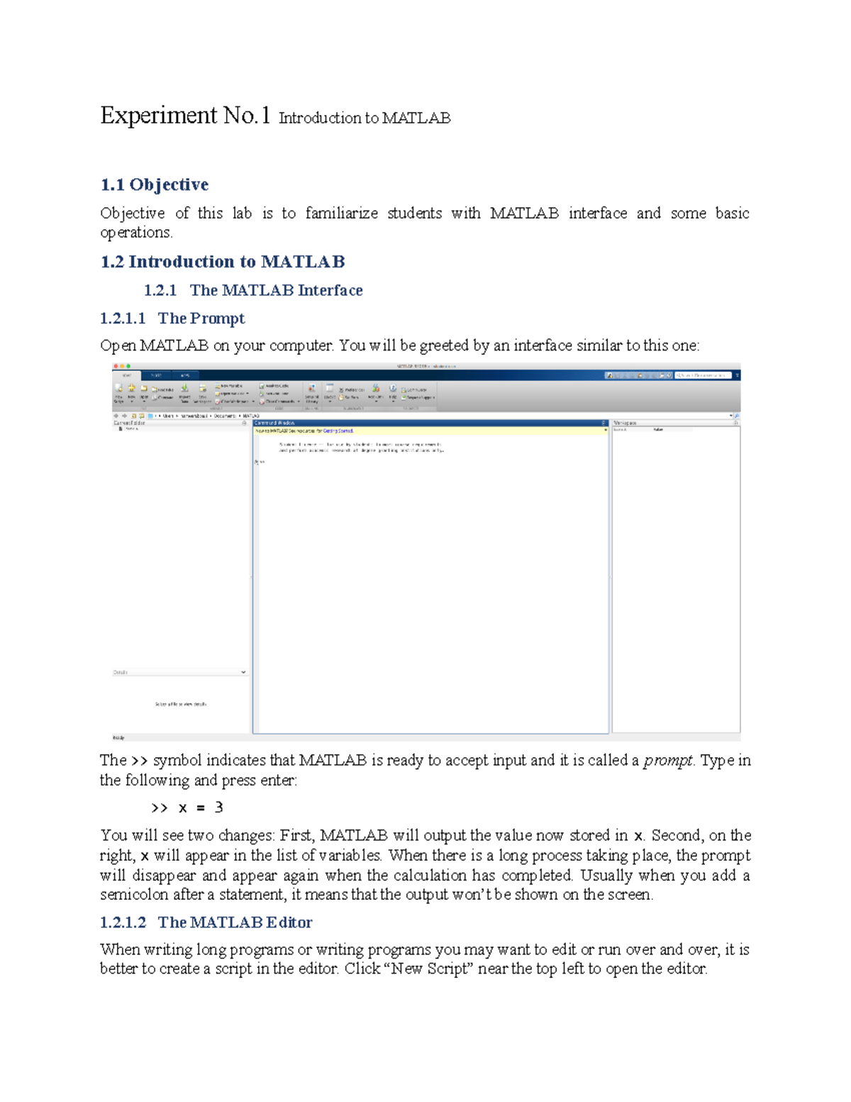 Lab1 - nothing - Experiment No Introduction to MATLAB 1 Objective ...