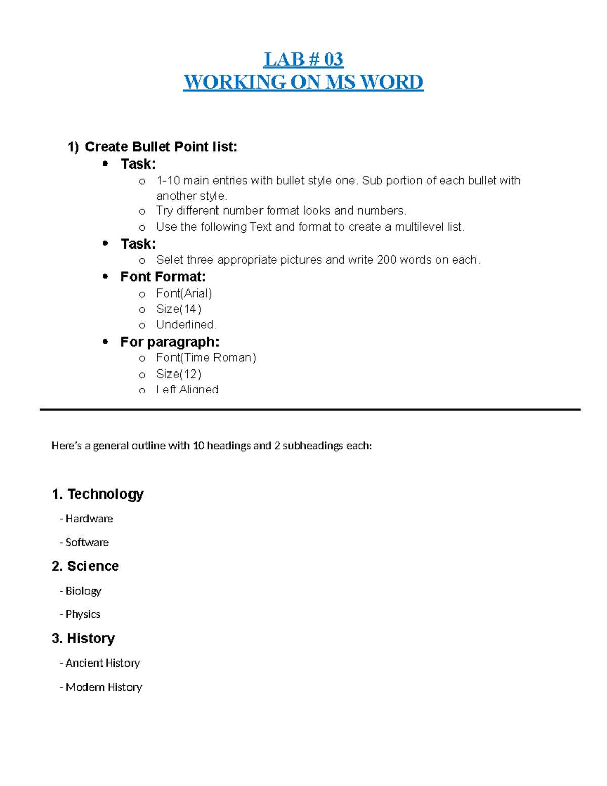 LAB 3 TASK - It is the basic knowledge about font size and heading size ...