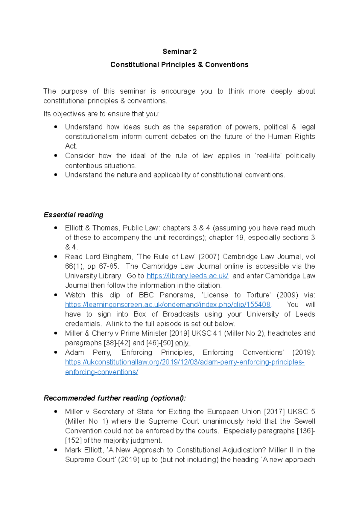Seminar 2 Qs Final - sem 2 answers - Seminar 2 Constitutional Principles & Conventions The - Studocu