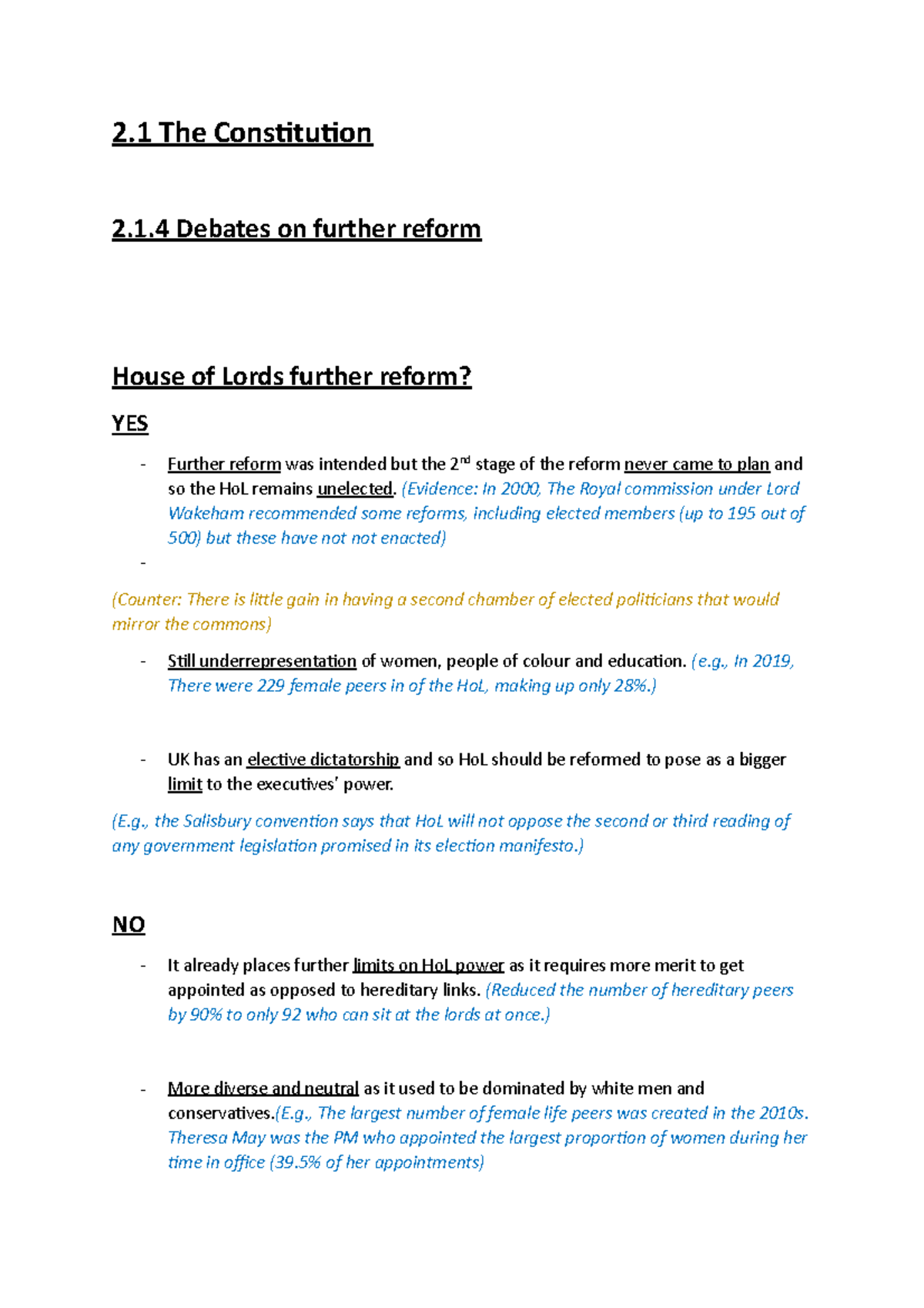 2.1.4 Debates on further reform - 2 The Constitution 2.1 Debates on ...