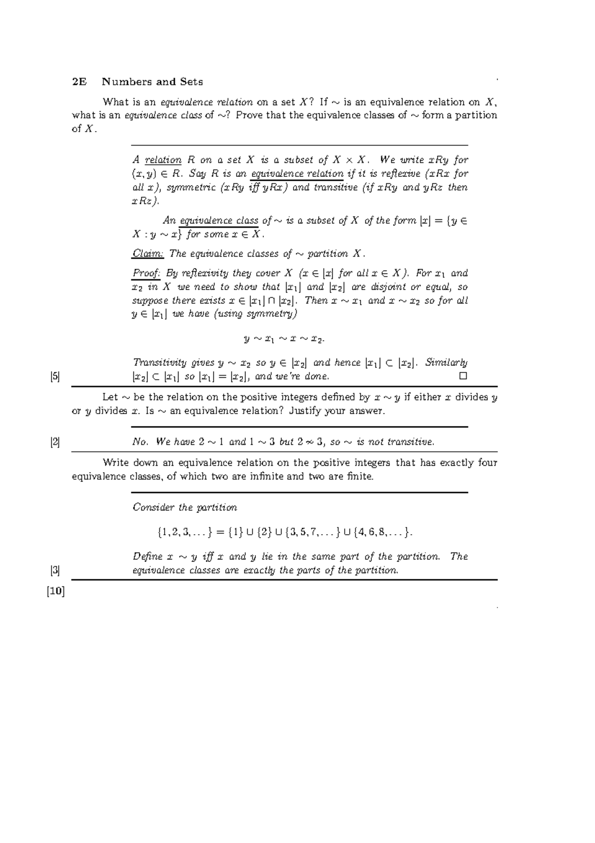 Numbers and sets combined - 2E Numbers and Sets What is an equivalence relation on a set X? If ∼ ...