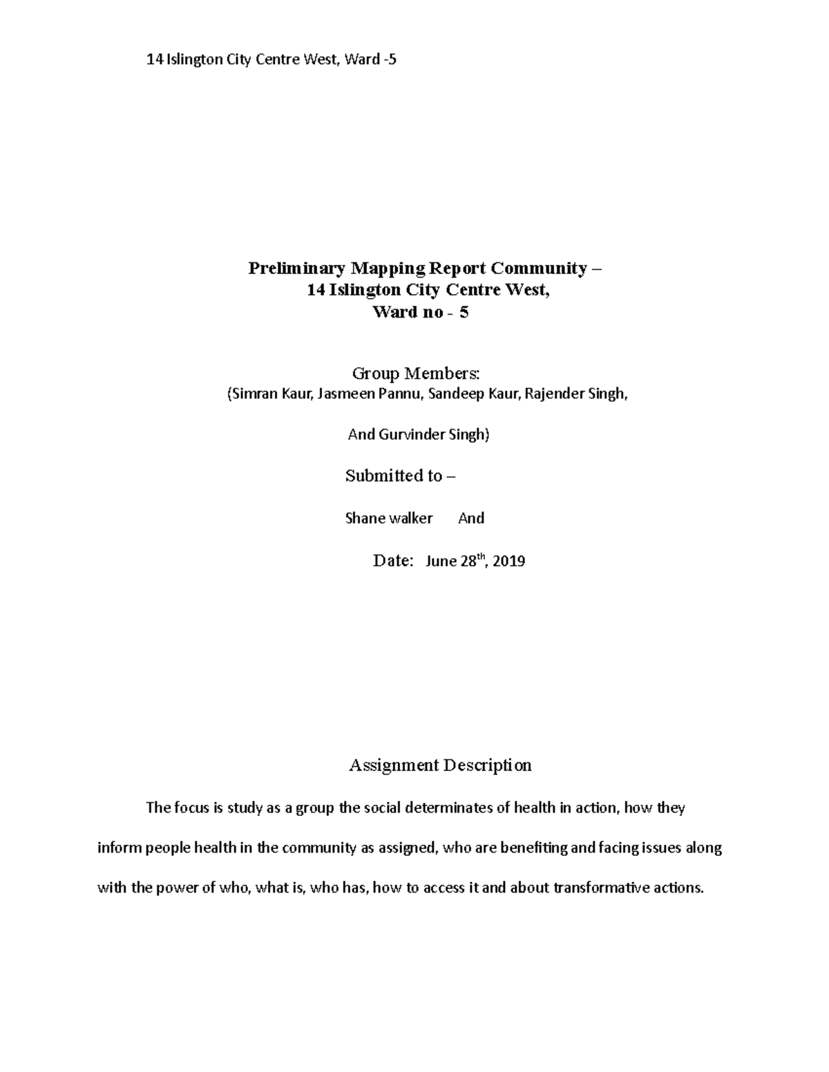 Community mapping assignment - Preliminary Mapping Report Community ...