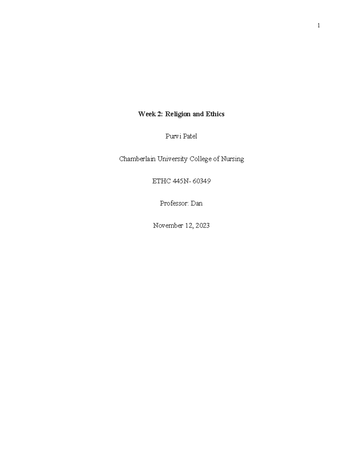 Week 2 - assignment Religion and Ethics - Week 2: Religion and Ethics ...