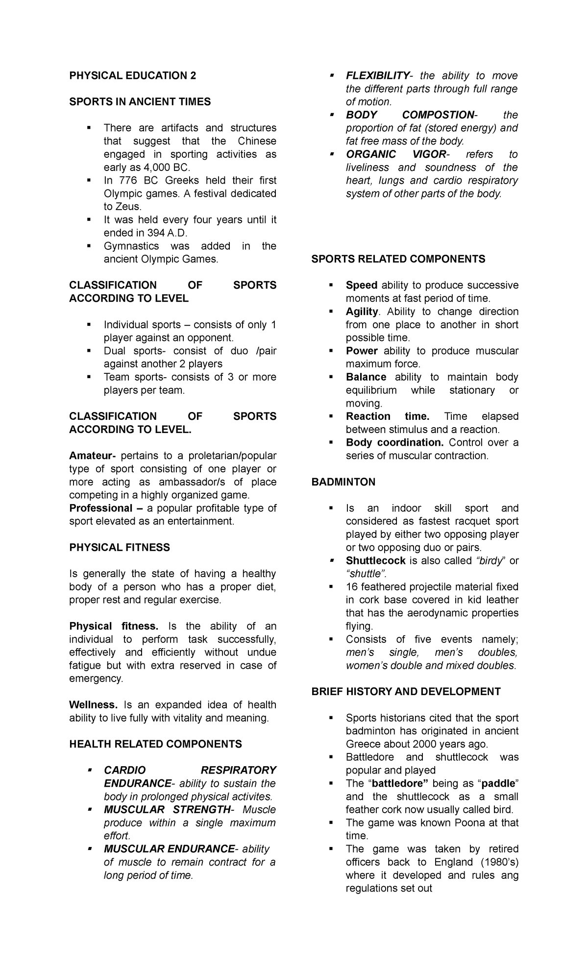 Reviewer on Physical Education 2 for the Third quarter - STEM - 2nd Semester - Studocu