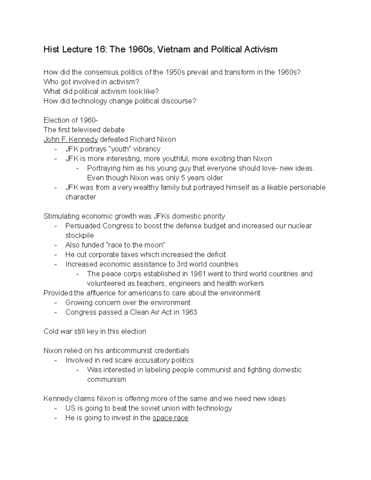 Hist 104 Lecture 16: The 1960s, Vietnam and Political Activism - Hist ...