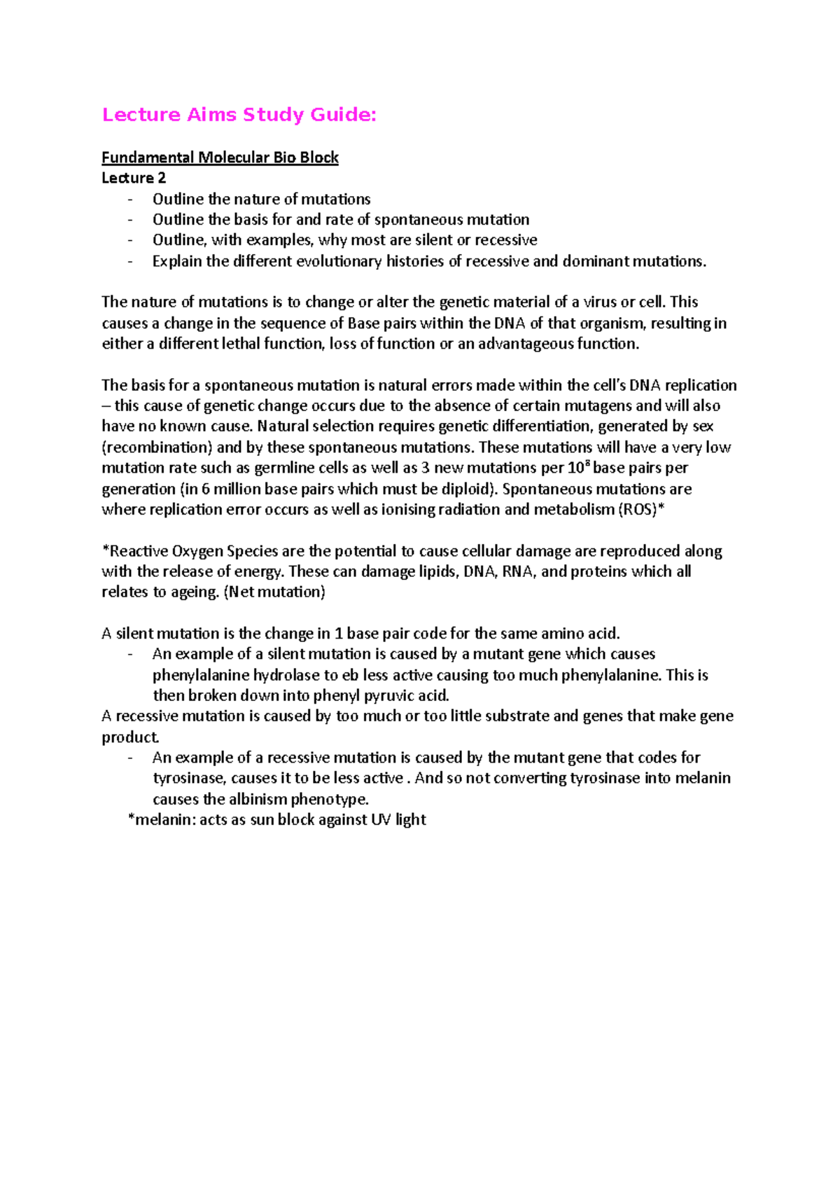 FBT Lecture Study Guide - Lecture Aims Study Guide: Fundamental ...