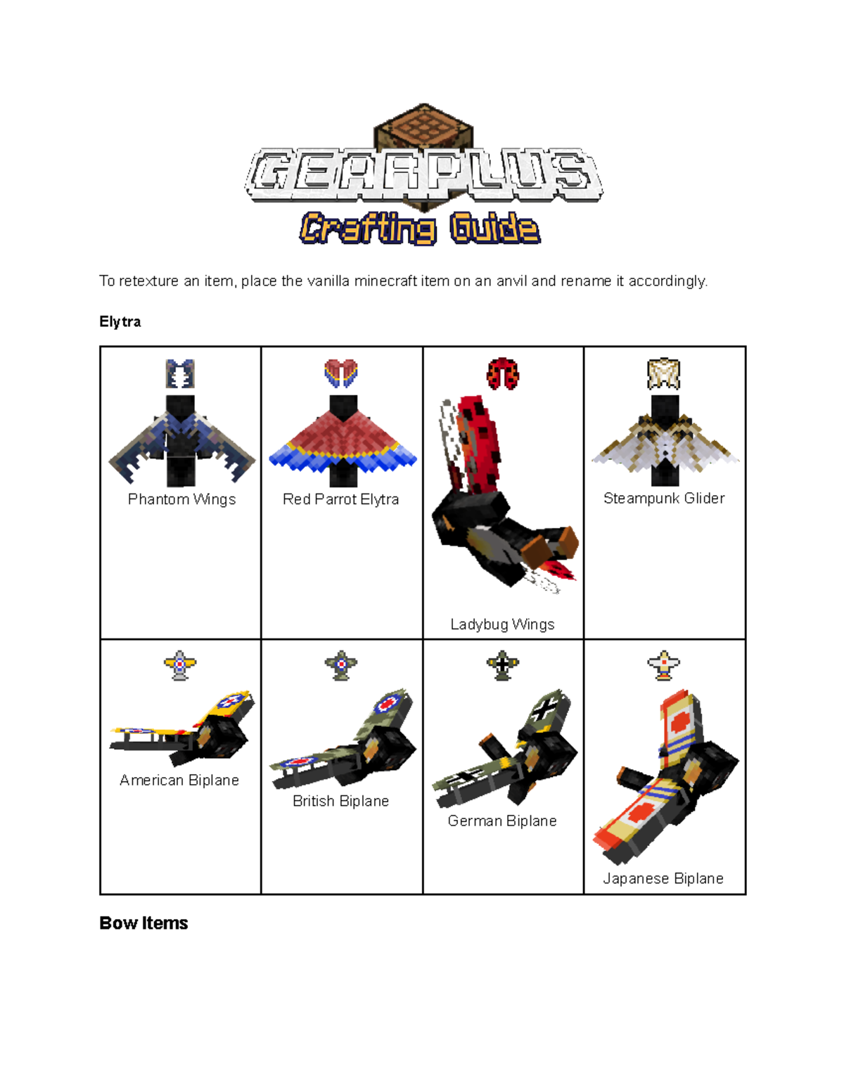 Gear Plus - Crafting Guide - To retexture an item, place the vanilla ...
