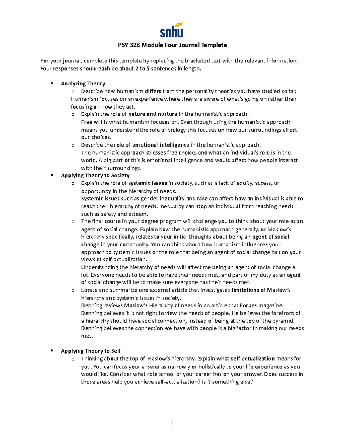 PSY 328 Module Four Journal Template - PSY 328 Module Four Journal ...