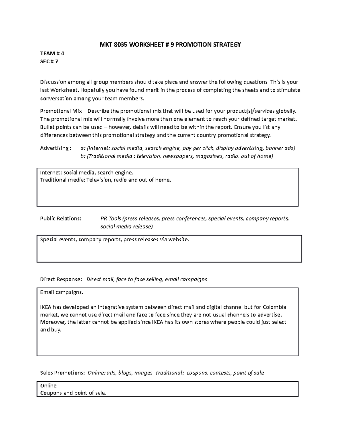 9- Promotion Strategy - Group project - MKT 8035 WORKSHEET # 9 ...