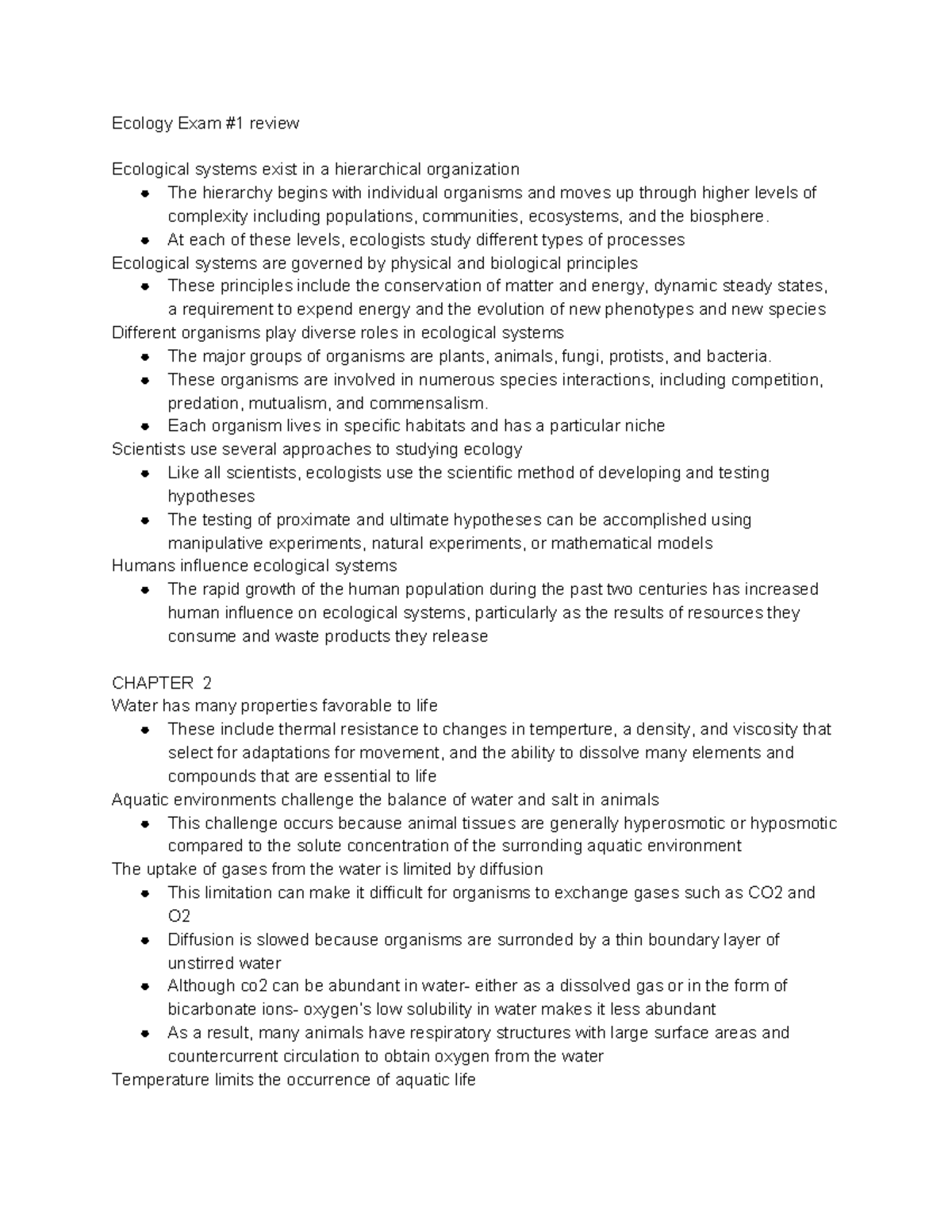 Ecology Exam #1 review - Summary of first three chapters of the ...