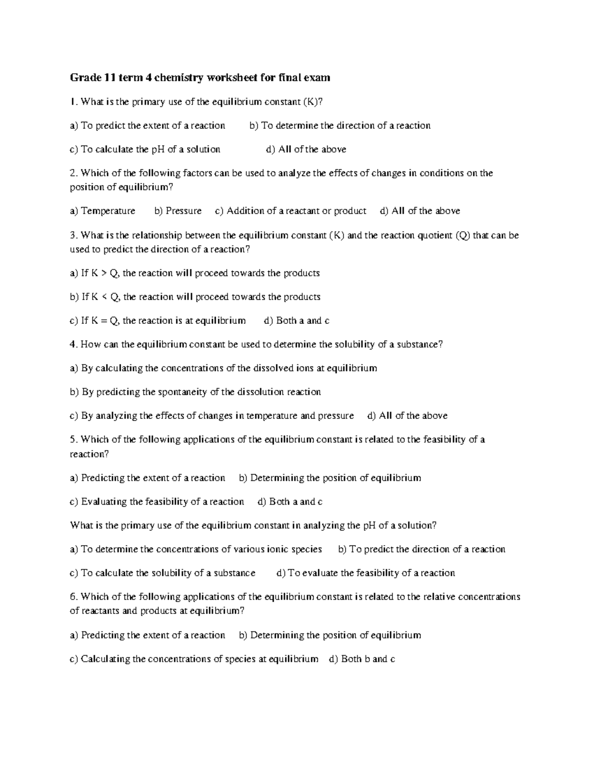 Grade 11 term 4 chemistry worksheet for final exam - Grade 11 term 4 ...