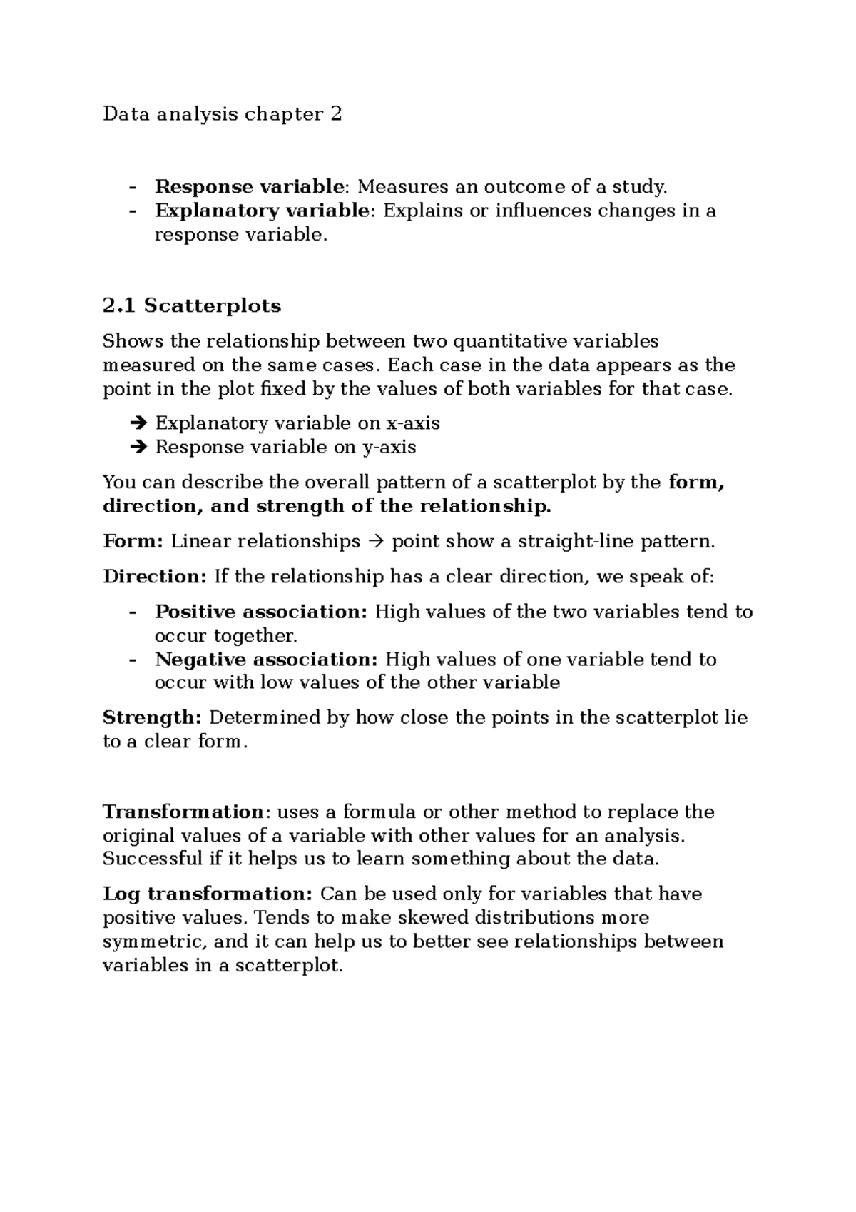 Data analysis chapter 2 - Explanatory variable : Explains or inluences ...